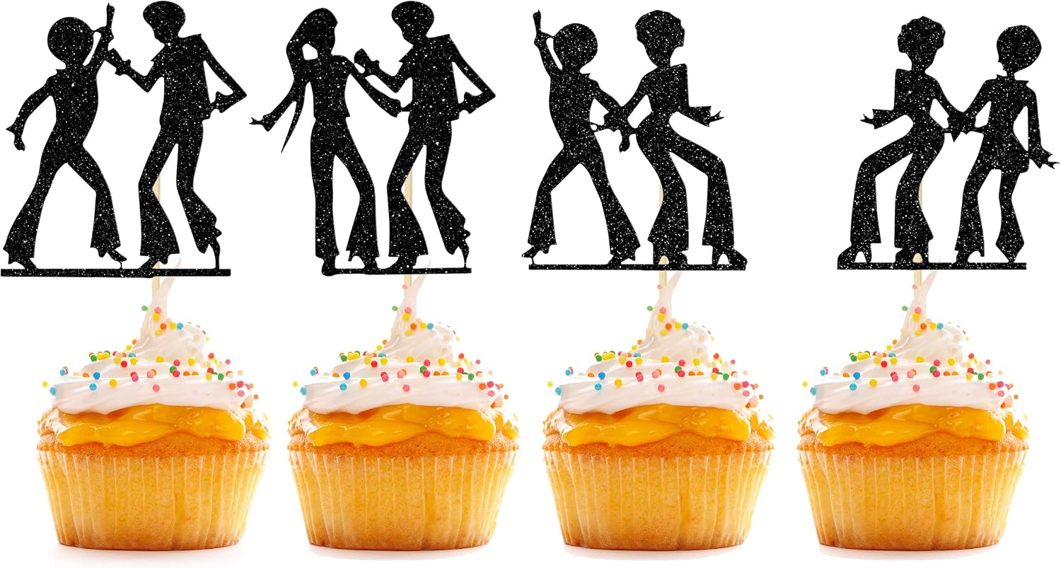 Amazon.com: Disco Dancers Cupcake Toppers Black Glitter 12 Pieces ...