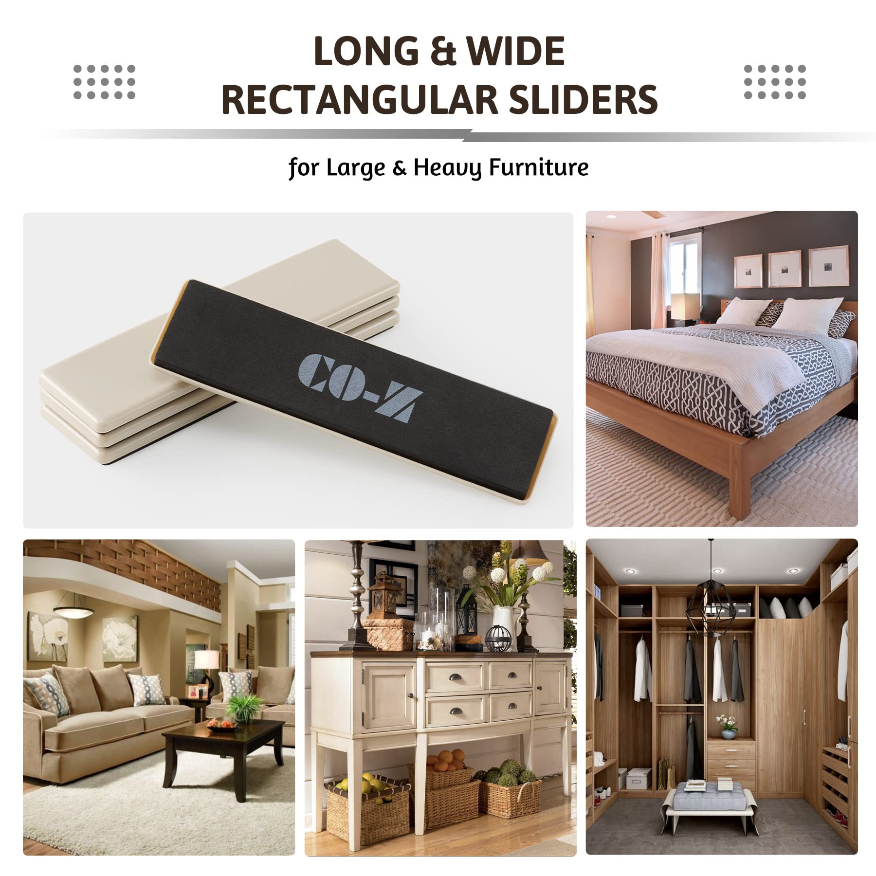 Snapklik.com : Large Furniture Sliders - 4 Pack, 2 1/2" X 9" Rectangle ...
