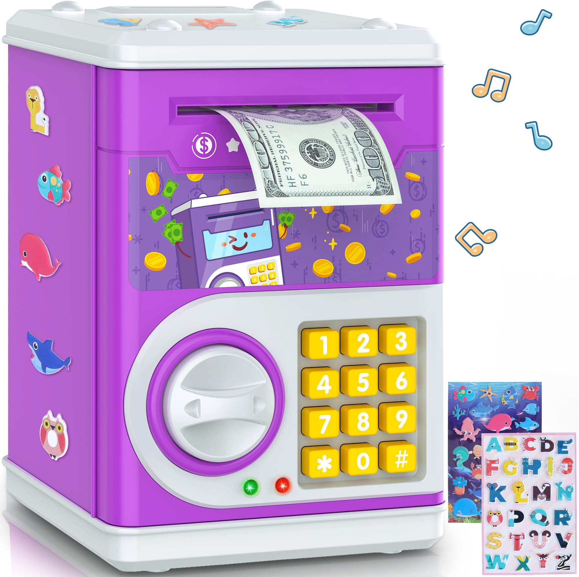 Amazon.com: Purple Piggy Bank for Kids, Cash Coin Can ATM Bank ...