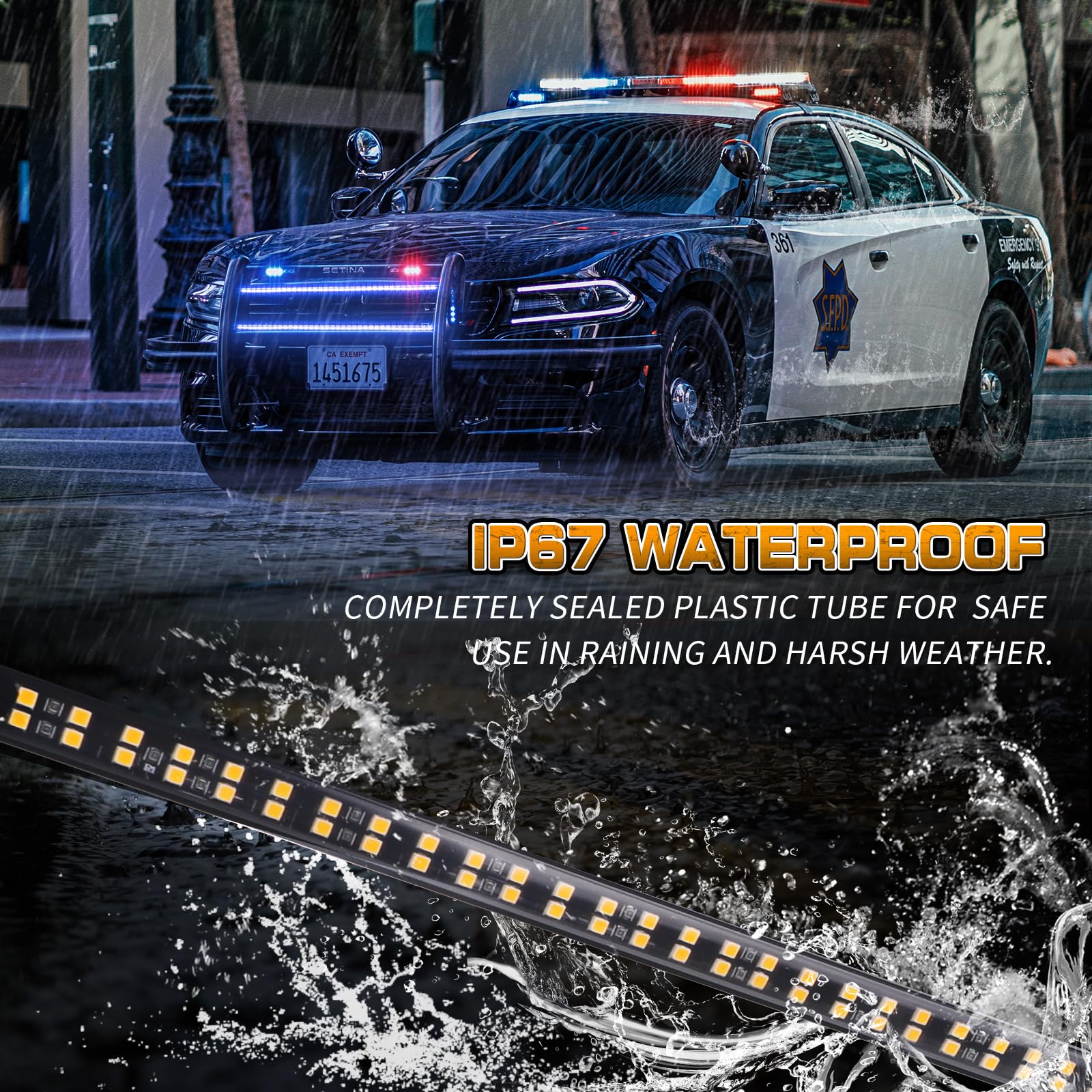 Snapklik.com : 2PCS 24 Inch Truck Blue Emergency Grill Lights Strip 288 ...