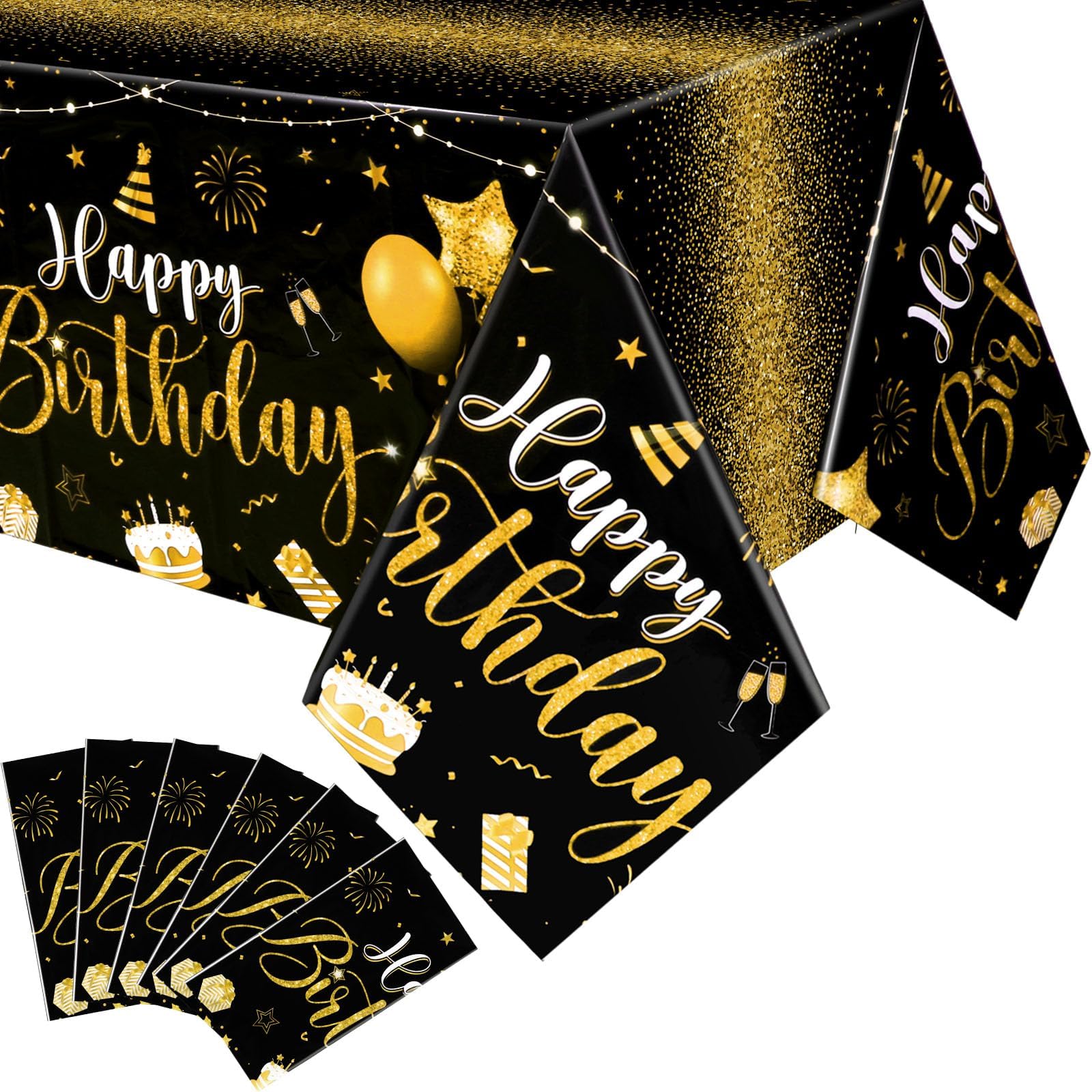 Amazon.com: TURSTIN 2 Pack Happy Birthday Tablecloths Black Gold ...