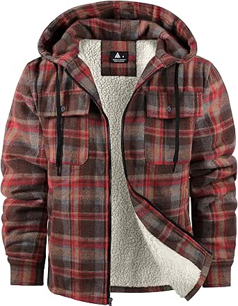Minfunttu Men's Hooded Flannel Jackets Zip Up Plaid Shirt Jacket for ...
