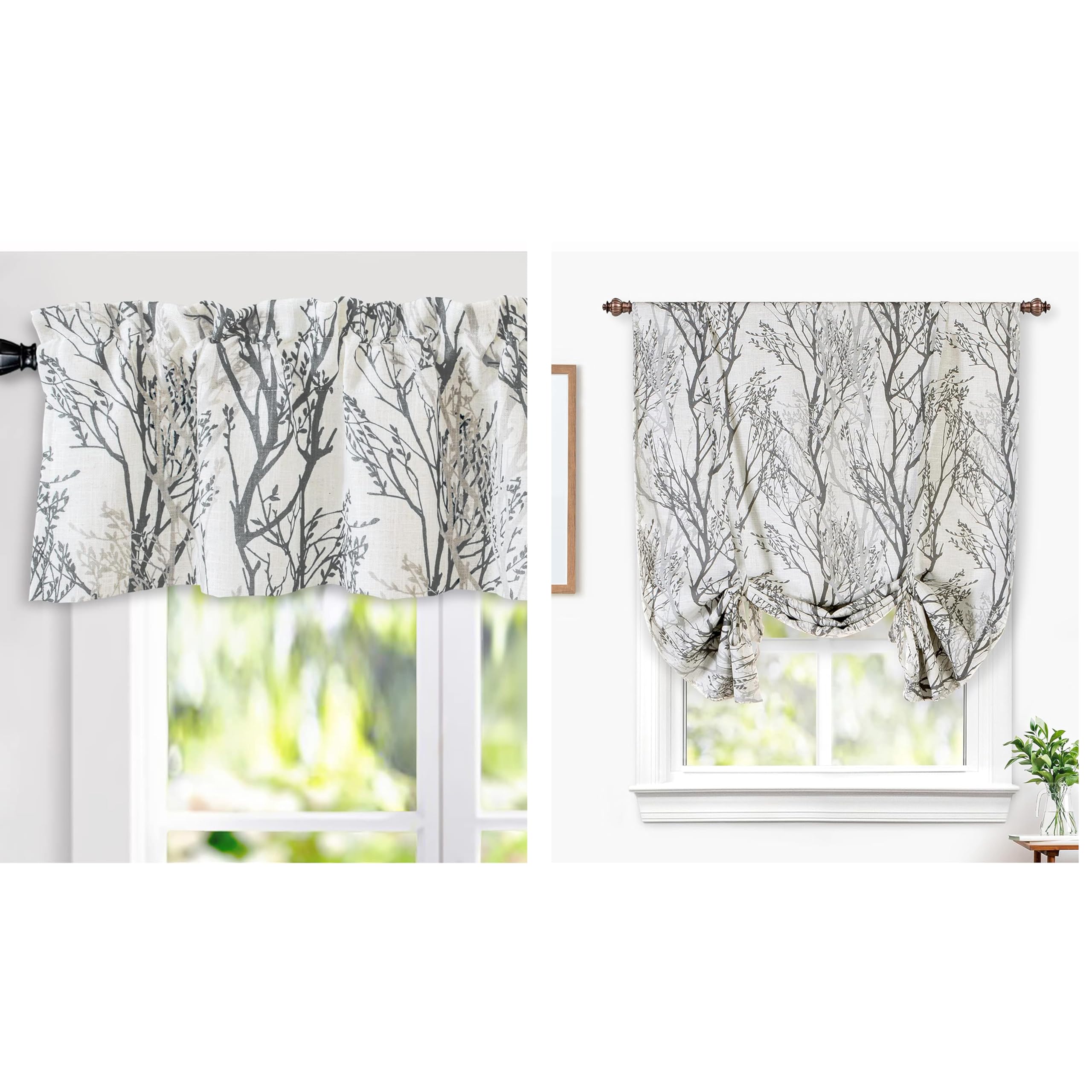 Amazon.com: DriftAway Tree Branch Linen Lined Valance Double Layer ...