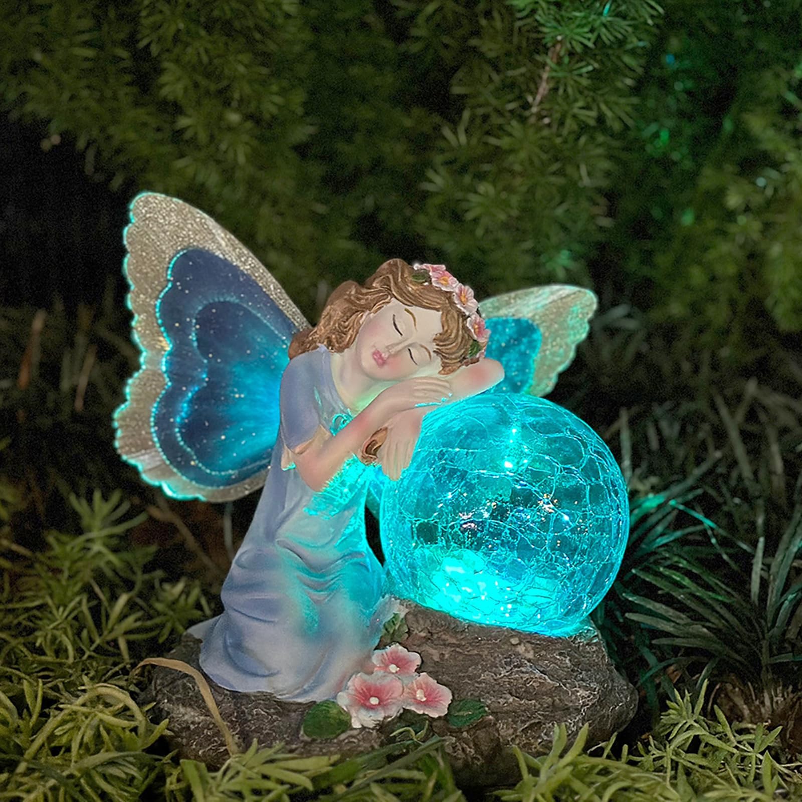 Amazon.com: DREAM GARDEN Fairy Garden Statue Outdoor Decor, Solar ...