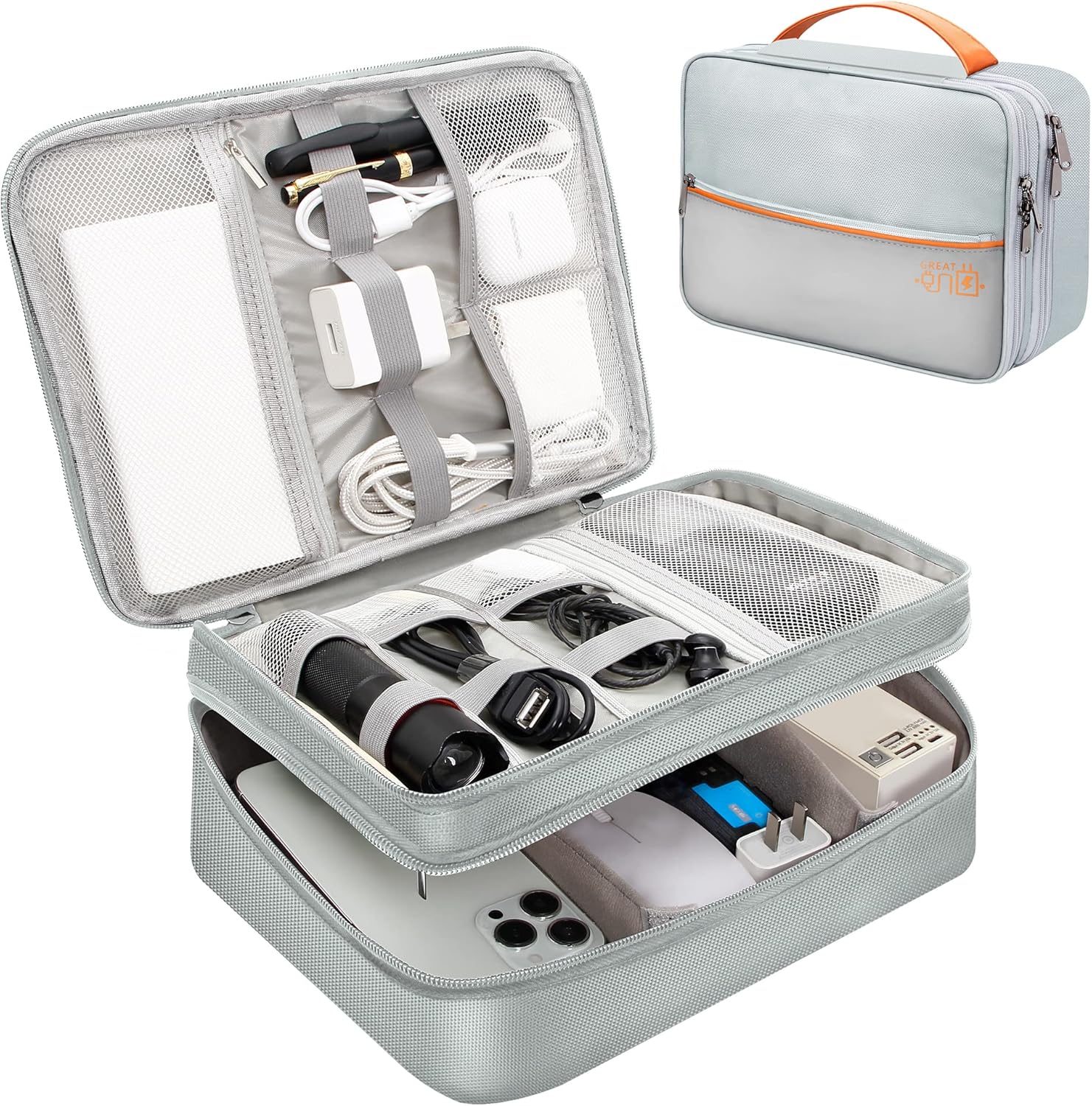 Amazon.com: SELLYFELLY Electronics Travel Organizer, Double Layer Cable ...