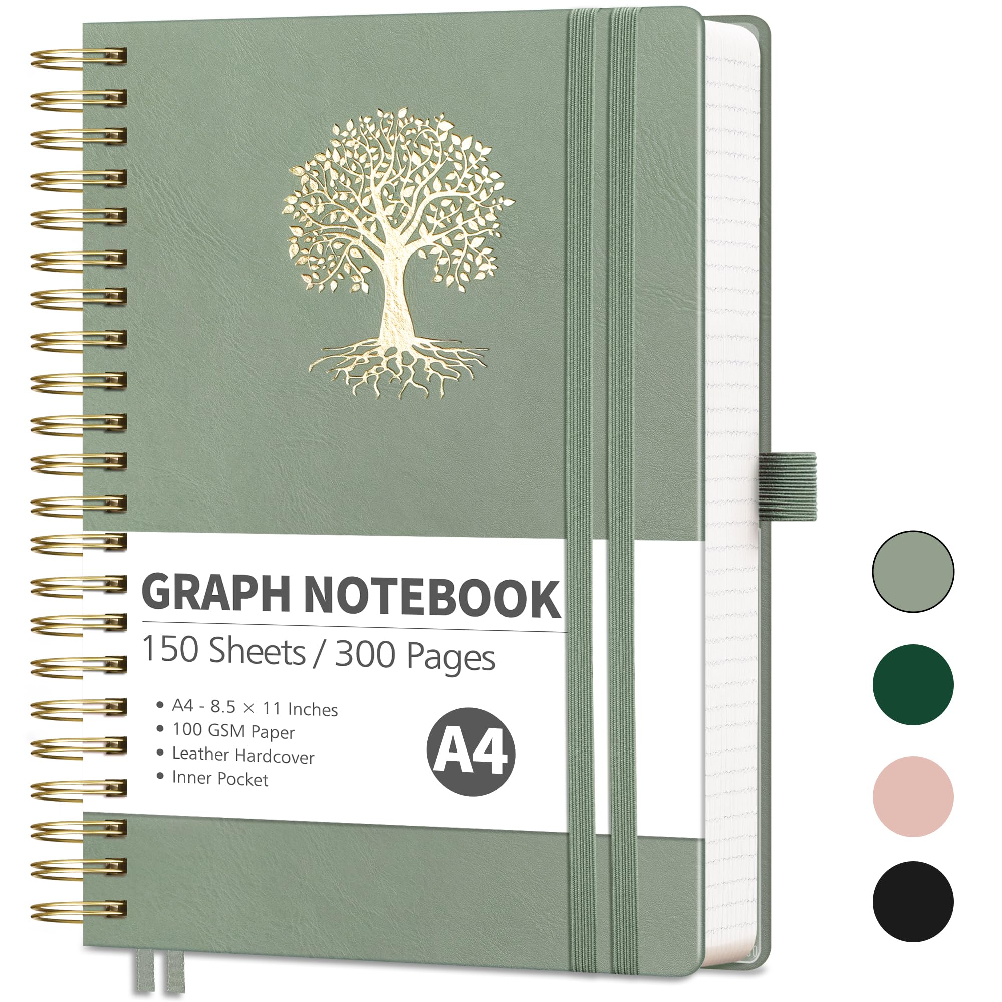 Amazon.com : RETTACY Graph Paper Notebook, A4 Grid Spiral Notebook with ...