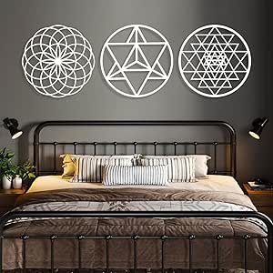 Amazon.com : Sacred Geometry Set of 3 Metal Wall Art, Sri Yantra ...