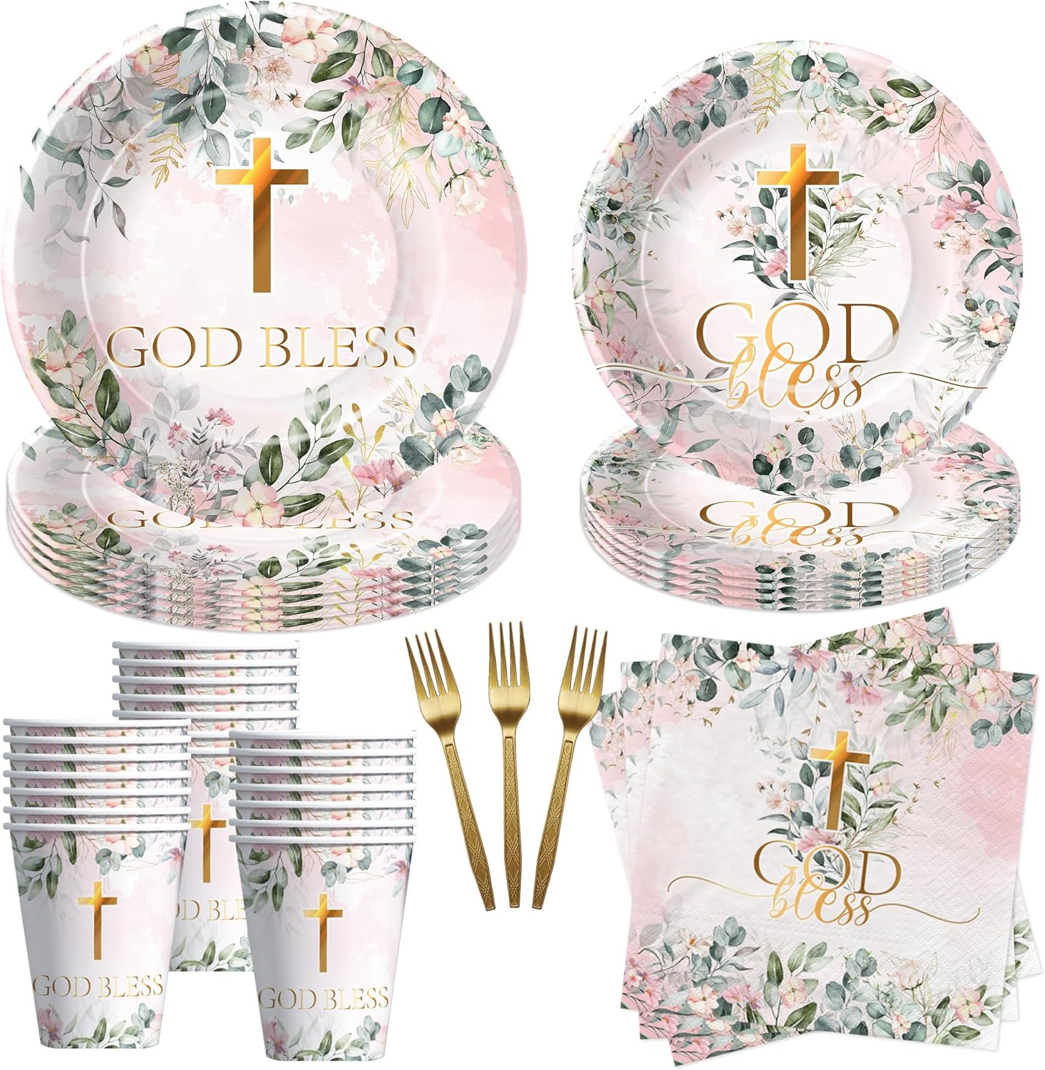 Amazon.com: Suhelkit God Bless Baptism Decorations Tableware Girl ...