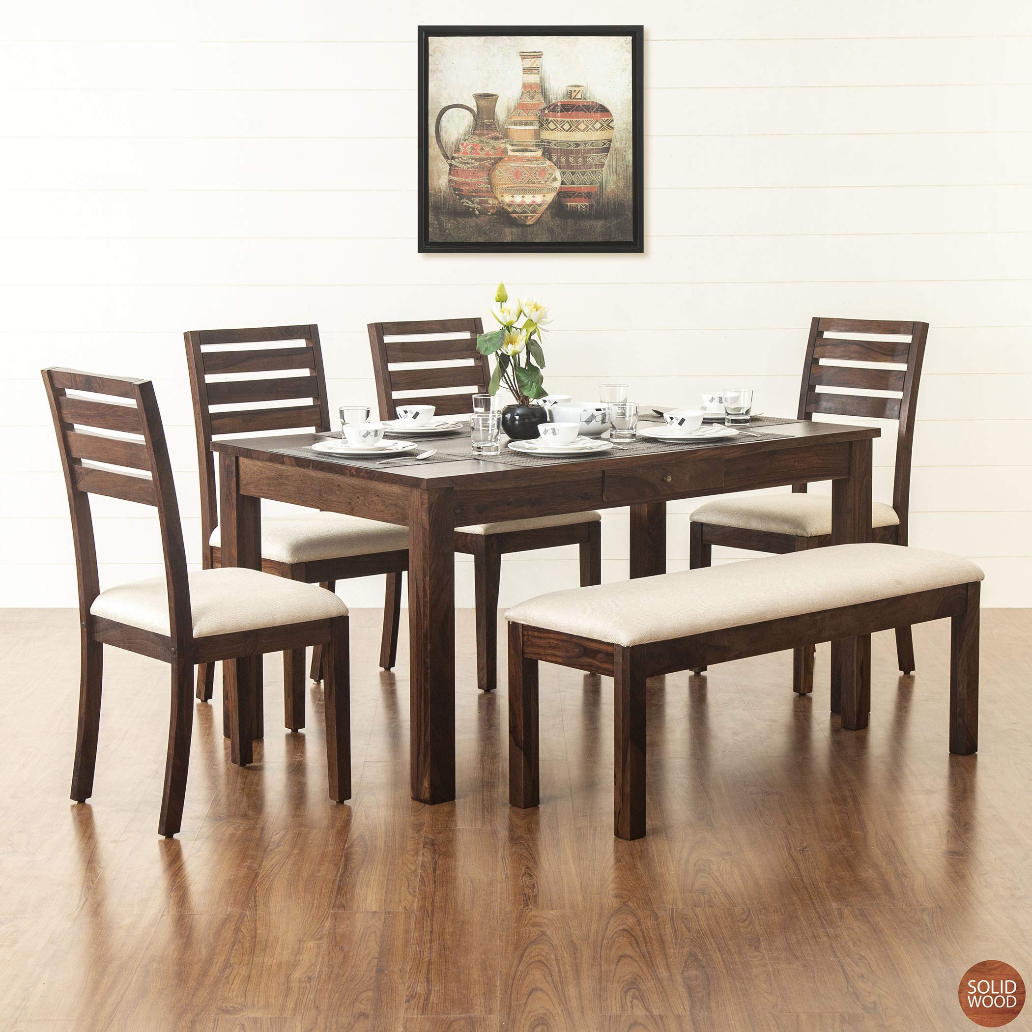 Buy Home Centre Veda 6-Seater Sheesham Wood Dining Table Set with 4 ...