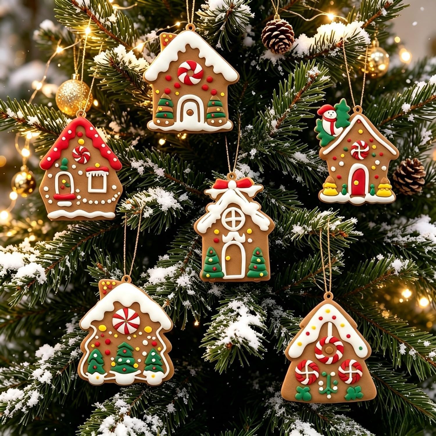 6Pcs Christmas Gingerbread House Hanging Ornaments - Assorted Colorful ...
