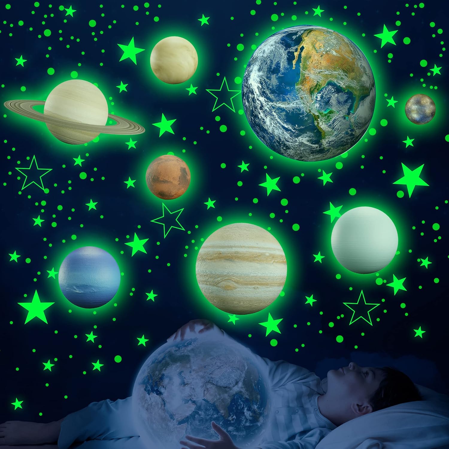 Amazon.com: Glow in The Dark Stars Solar System Wall Decals, The Earth ...