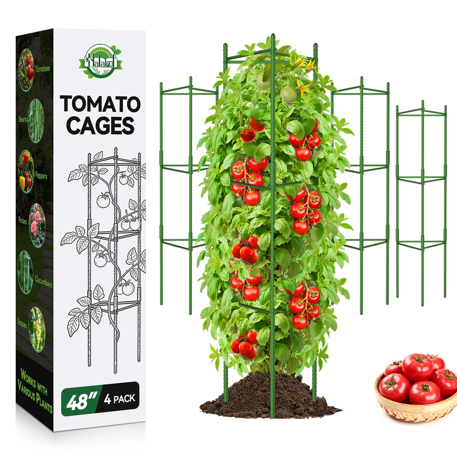Snapklik.com : 4 Pack Tomato Cages For Garden,Up To 48in Adjustable ...