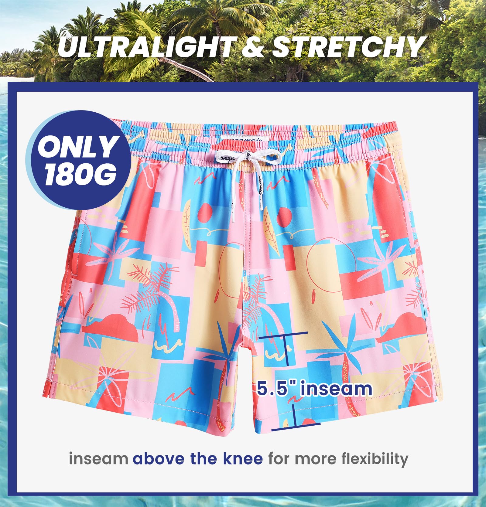 Snapklik.com : Maamgic Mens Boys 80s 90s Vintage 4 Way Stretch Swim Trunks