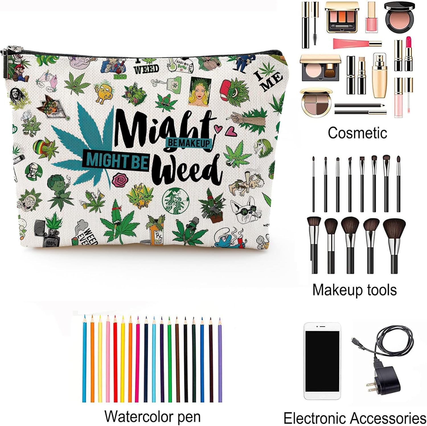 QualityLife Bolsa de maquillaje mixta, Blanco, Weed – Yaxa Guatemala