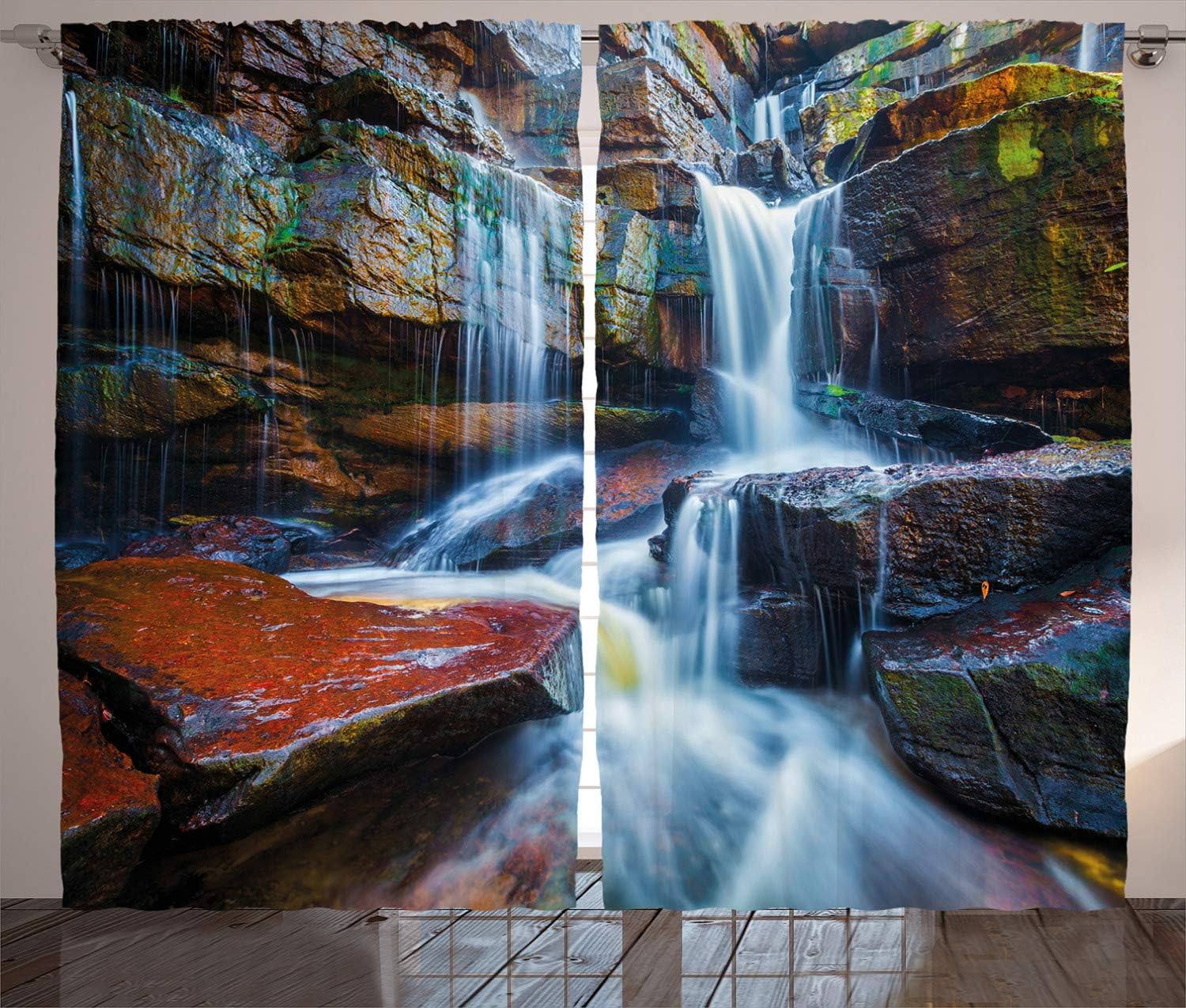Amazon.com: Ambesonne Waterfall Curtains, Multiple Waterfalls Centered ...