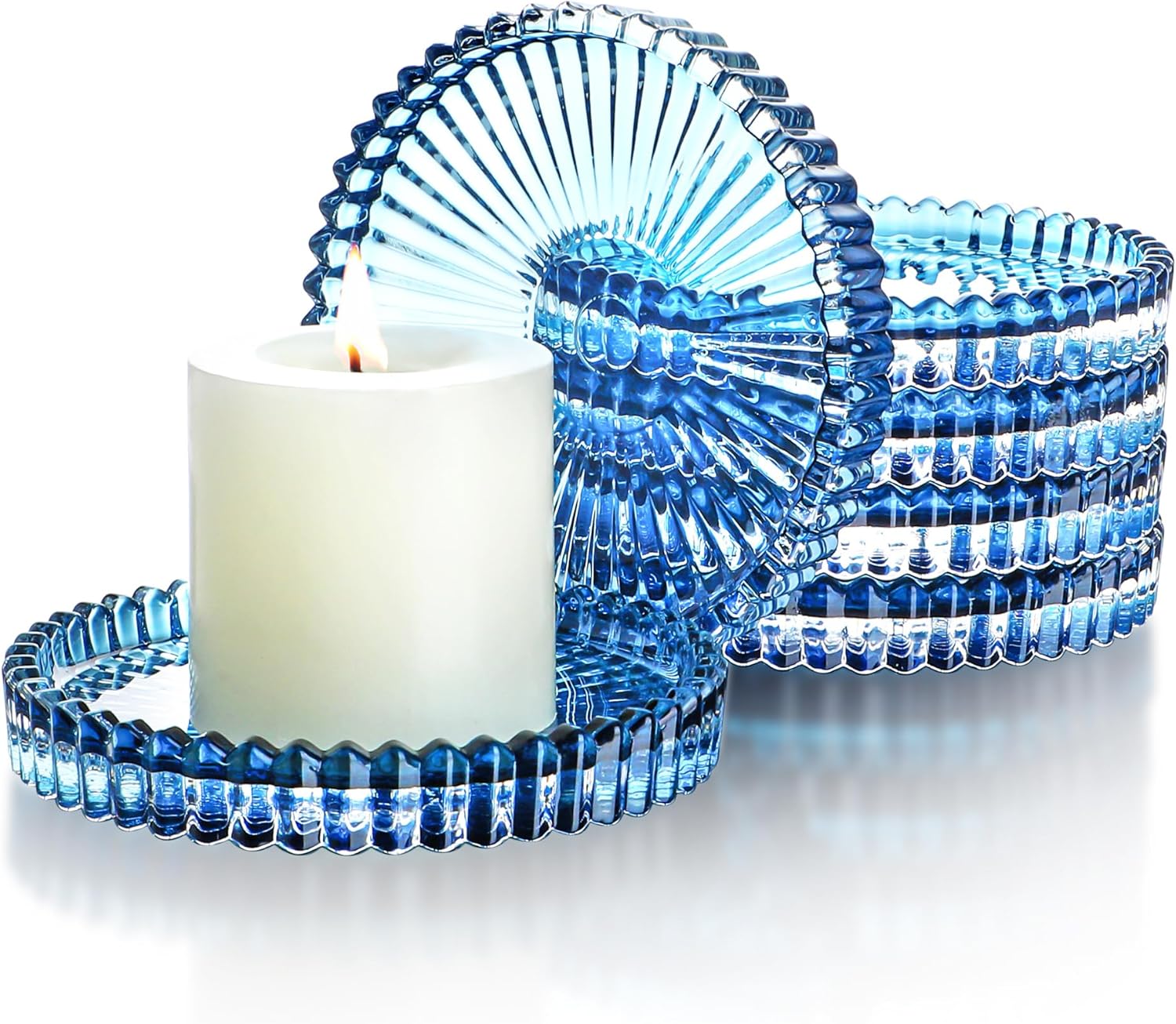 Amazon.com: Kanpura Set of 6 Blue Glass Candle Plates,Glass Pillar ...