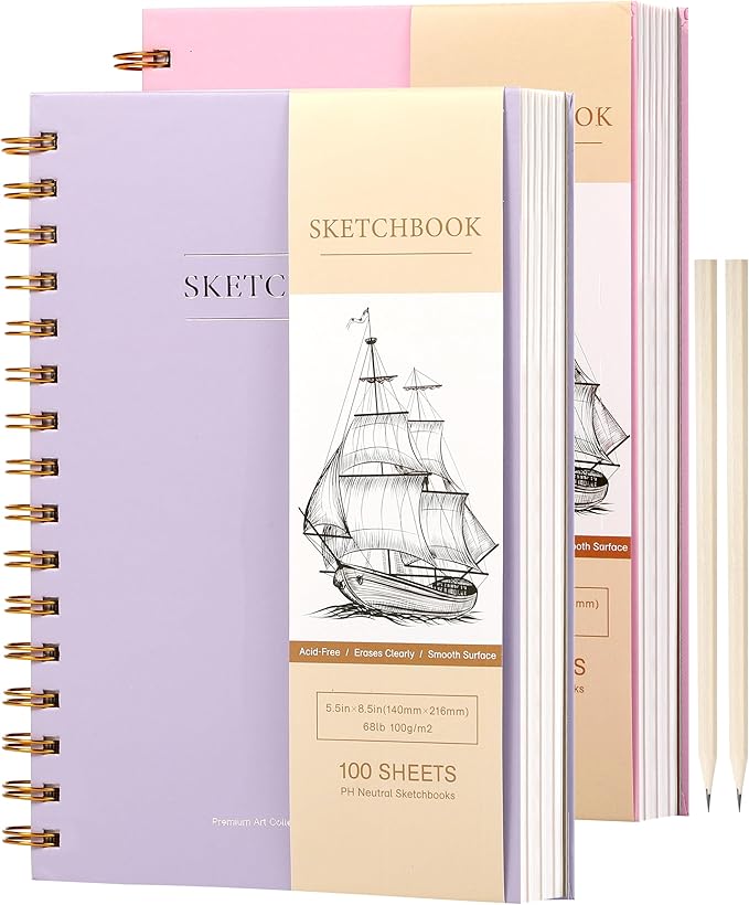 Amazon.com: Yoment 2 Pack 5.5" x 8.5" Sketchbook for Drawing Small ...