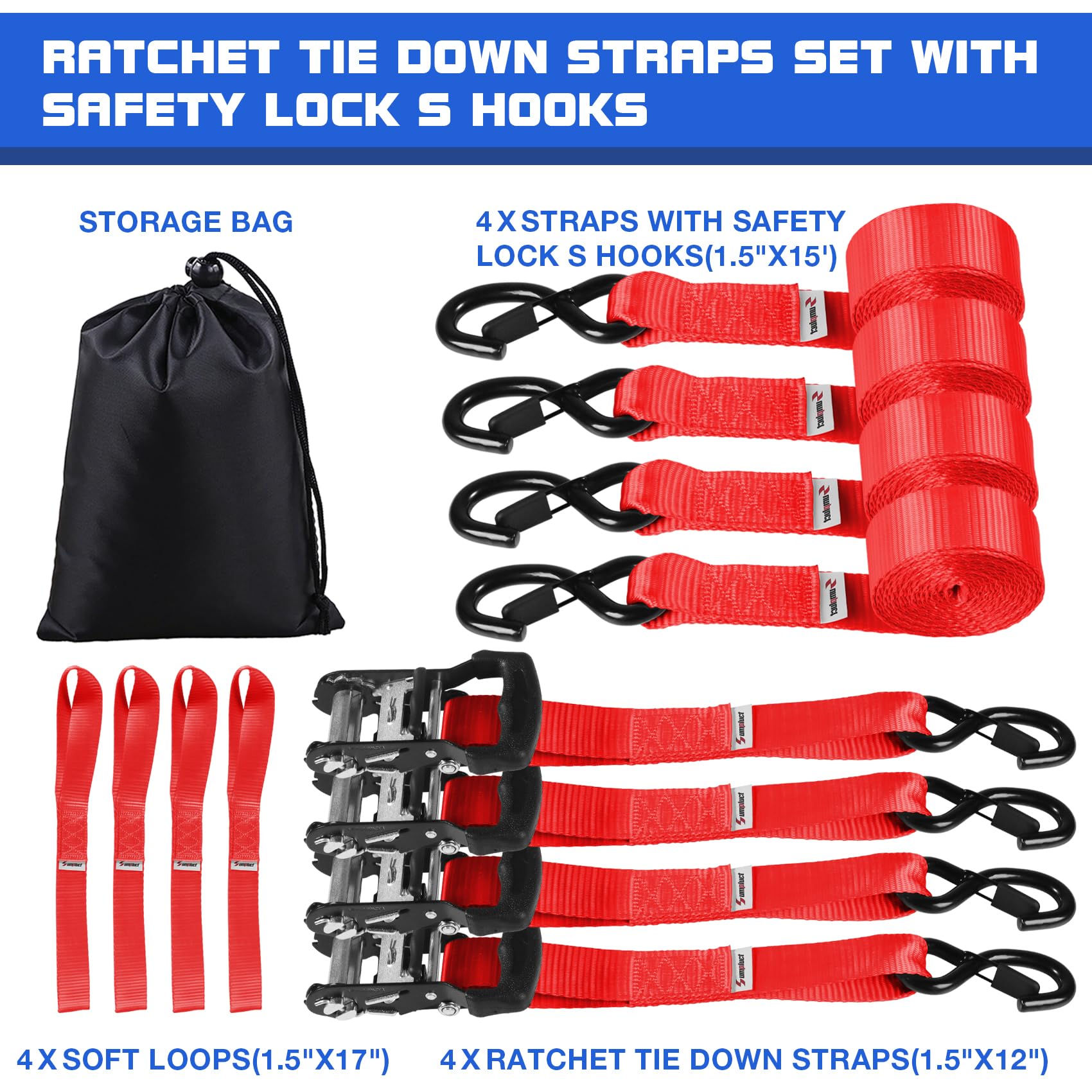 Snapklik.com : Heavy Duty Ratchet Straps For Trucks 4 PK 4400 LB 1.5 ...