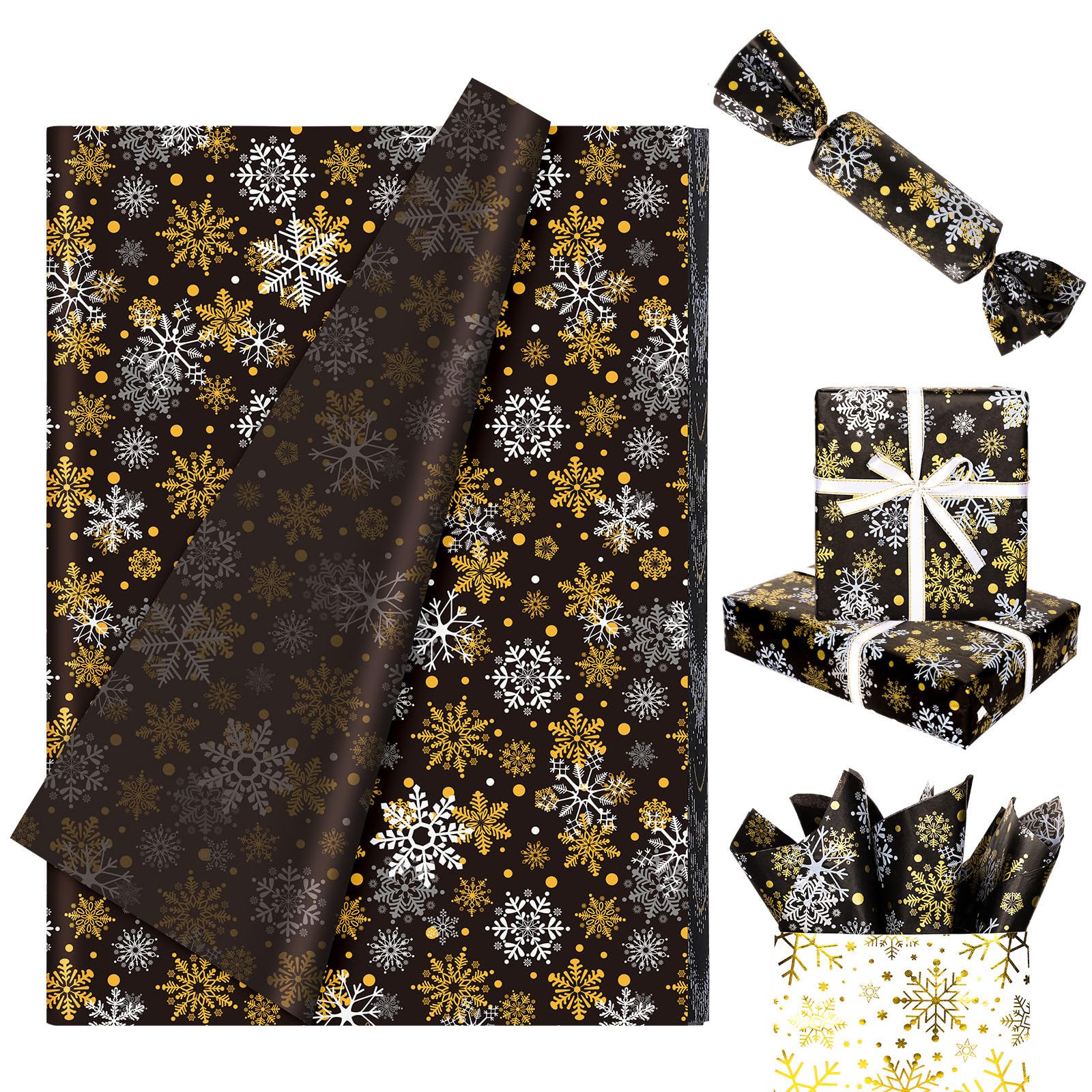 Amazon.com: Whaline 100 Sheets Winter Tissue Paper Foil Silver Gold ...