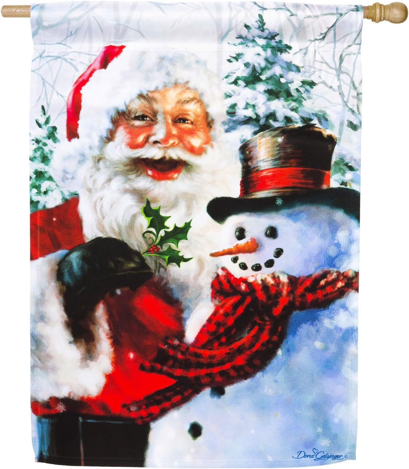 Amazon.com : Evergreen Santa and Frosty Satin House Flag, 29 x 43 ...