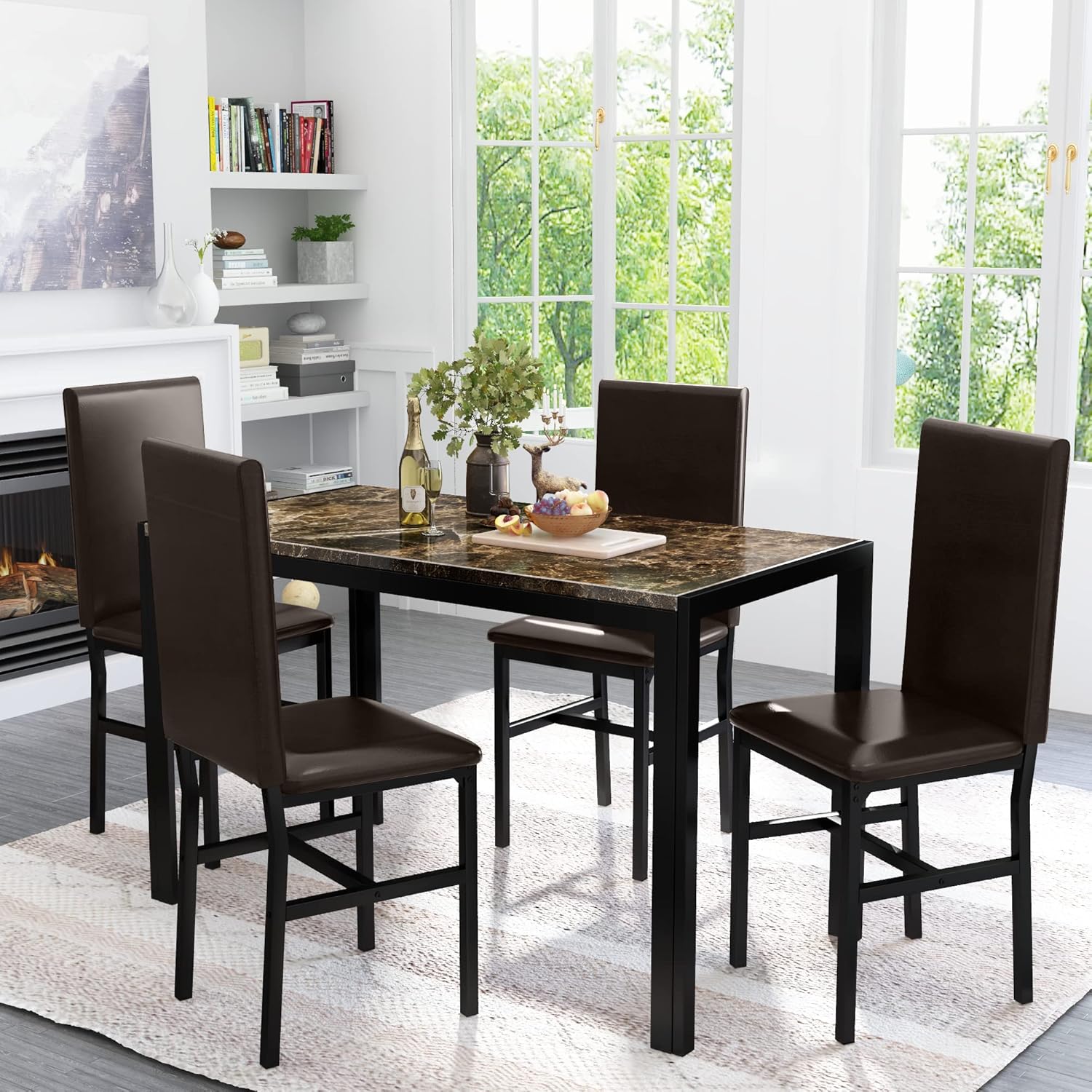 Amazon.com: DKLGG Kitchen Table and Chairs for 4, Modern Faux Marble ...