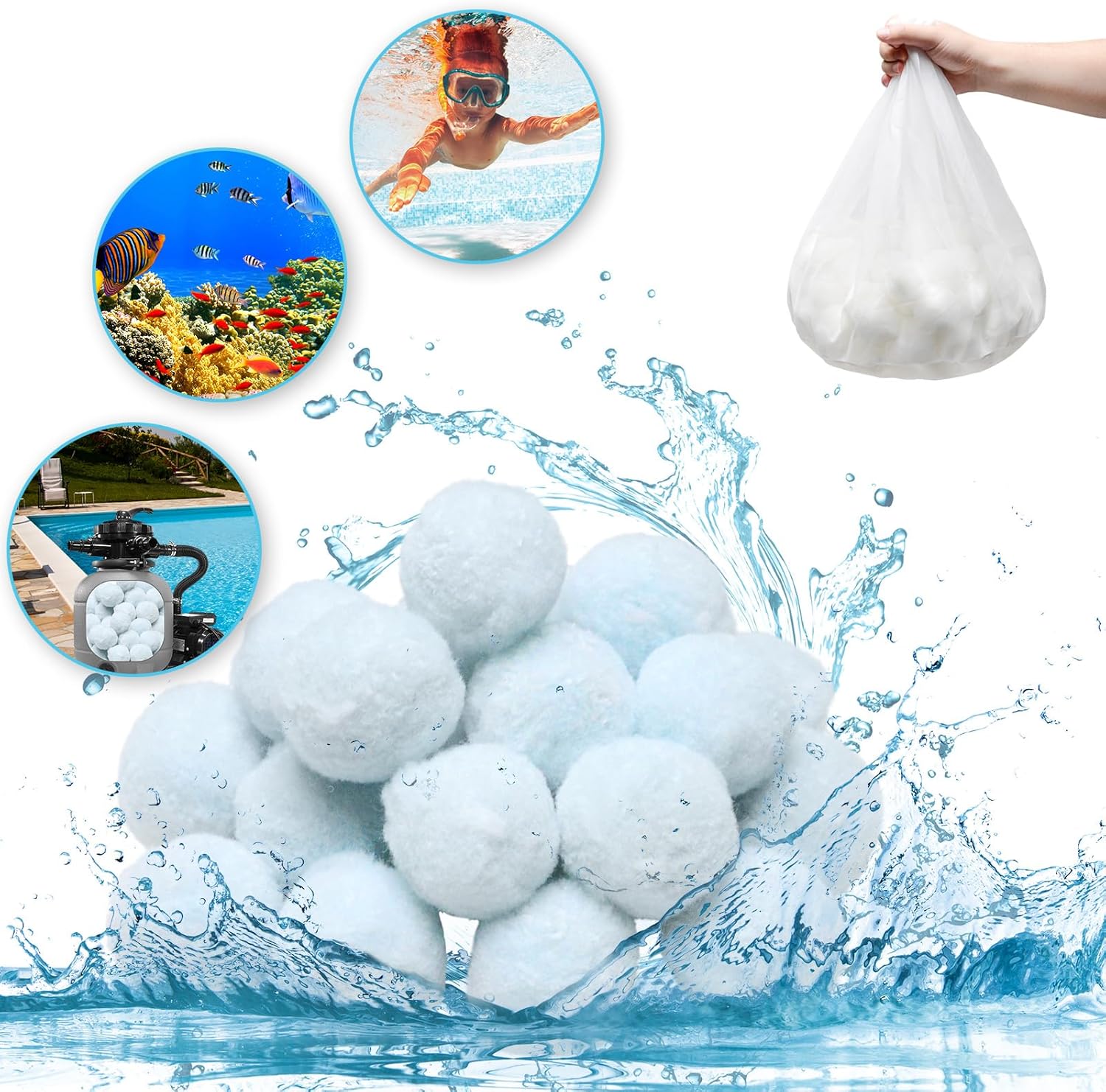 3.08lbs Blue Pool Filter Balls for Sand Filters, Filter Media for ...
