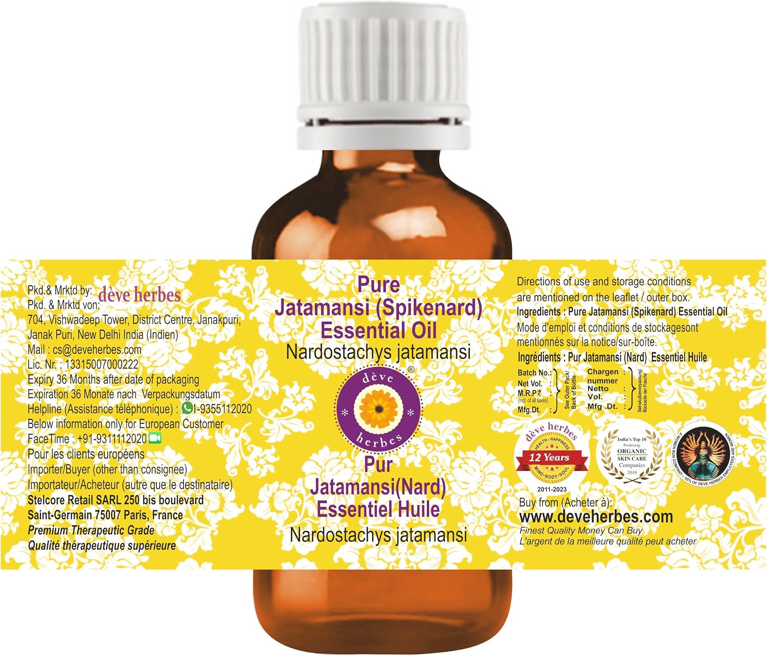 Deve Herbes Pure Jatamansi (Spikenard) Aceite esencial (Nardostachys ...