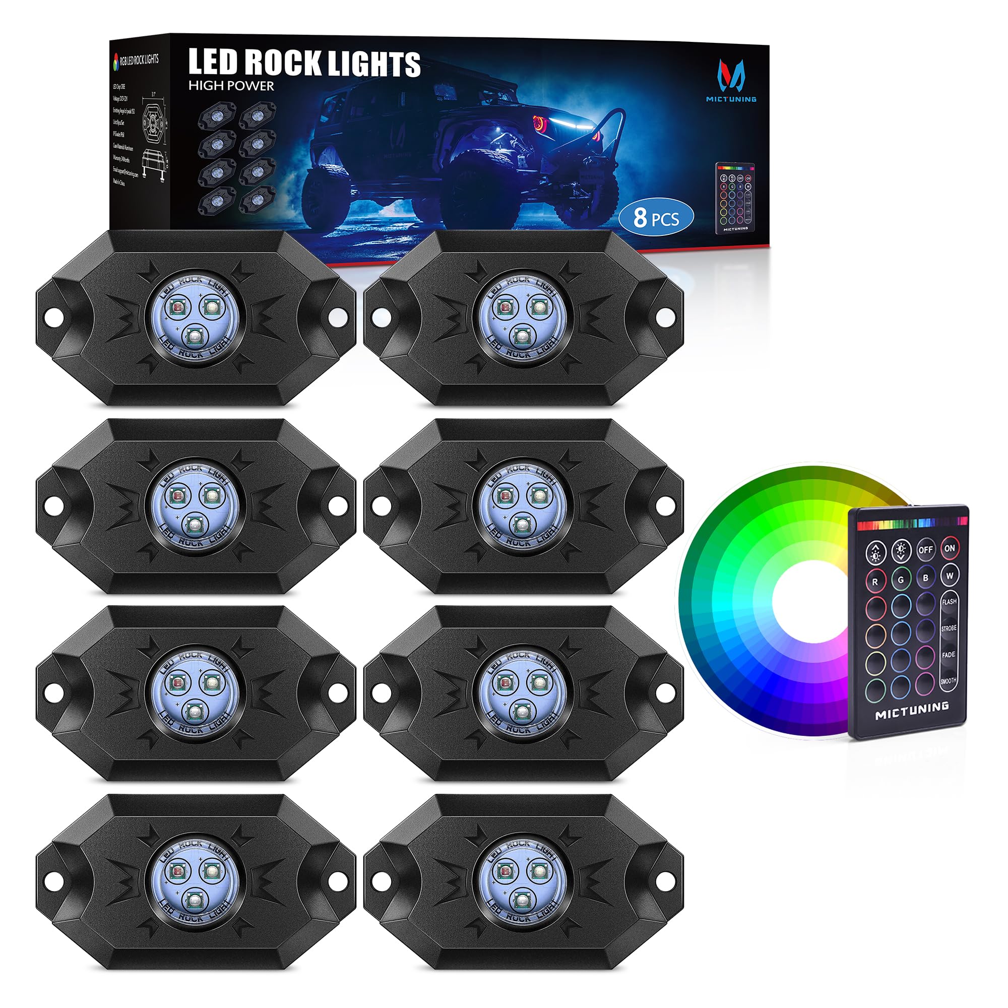 Snapklik.com : MICTUNING 2025 Upgraded RGB Rock Lights Kit, 8 Pods ...