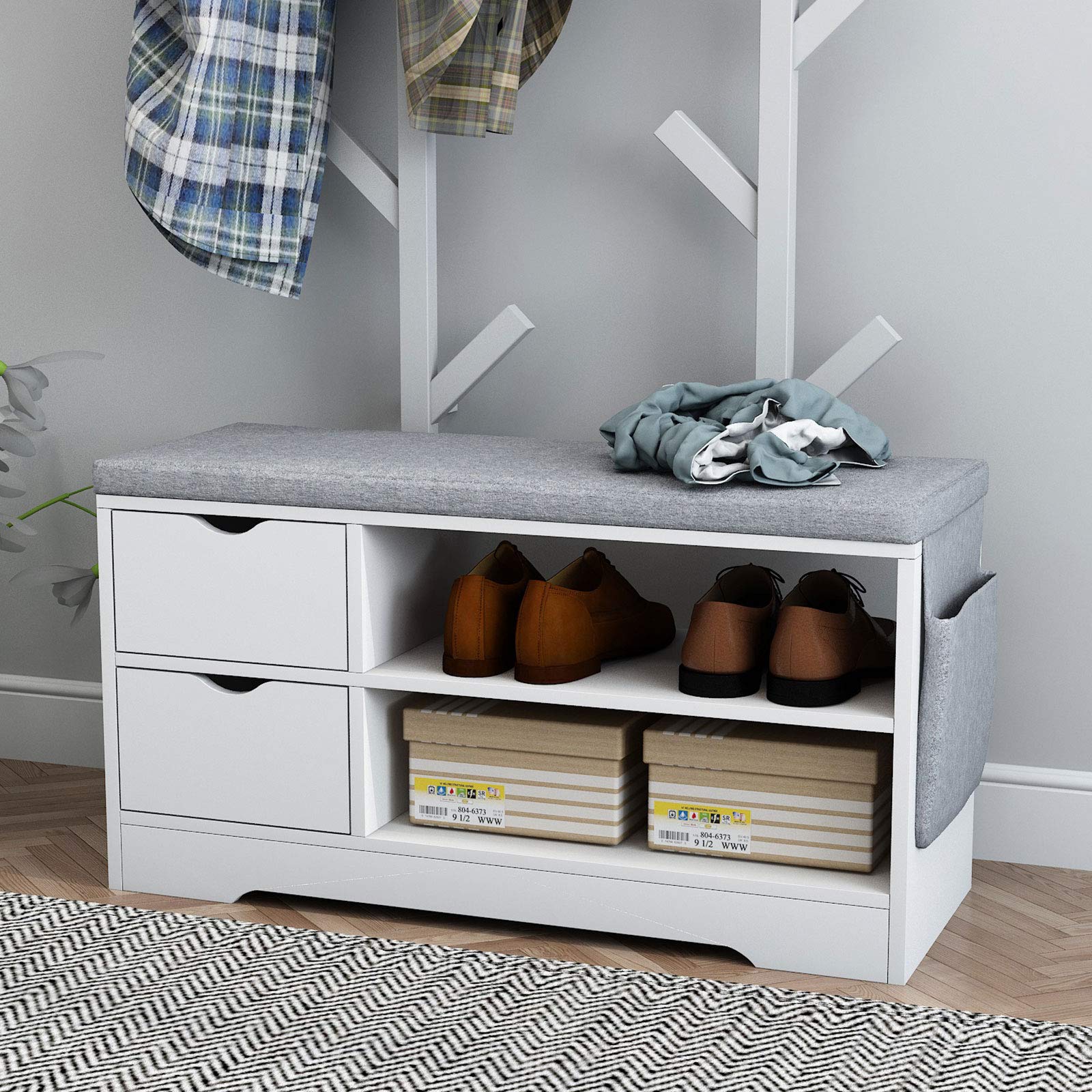 Vanimeu White Shoe Bench Storage with Seat Hallway Shoe Cabinet with ...