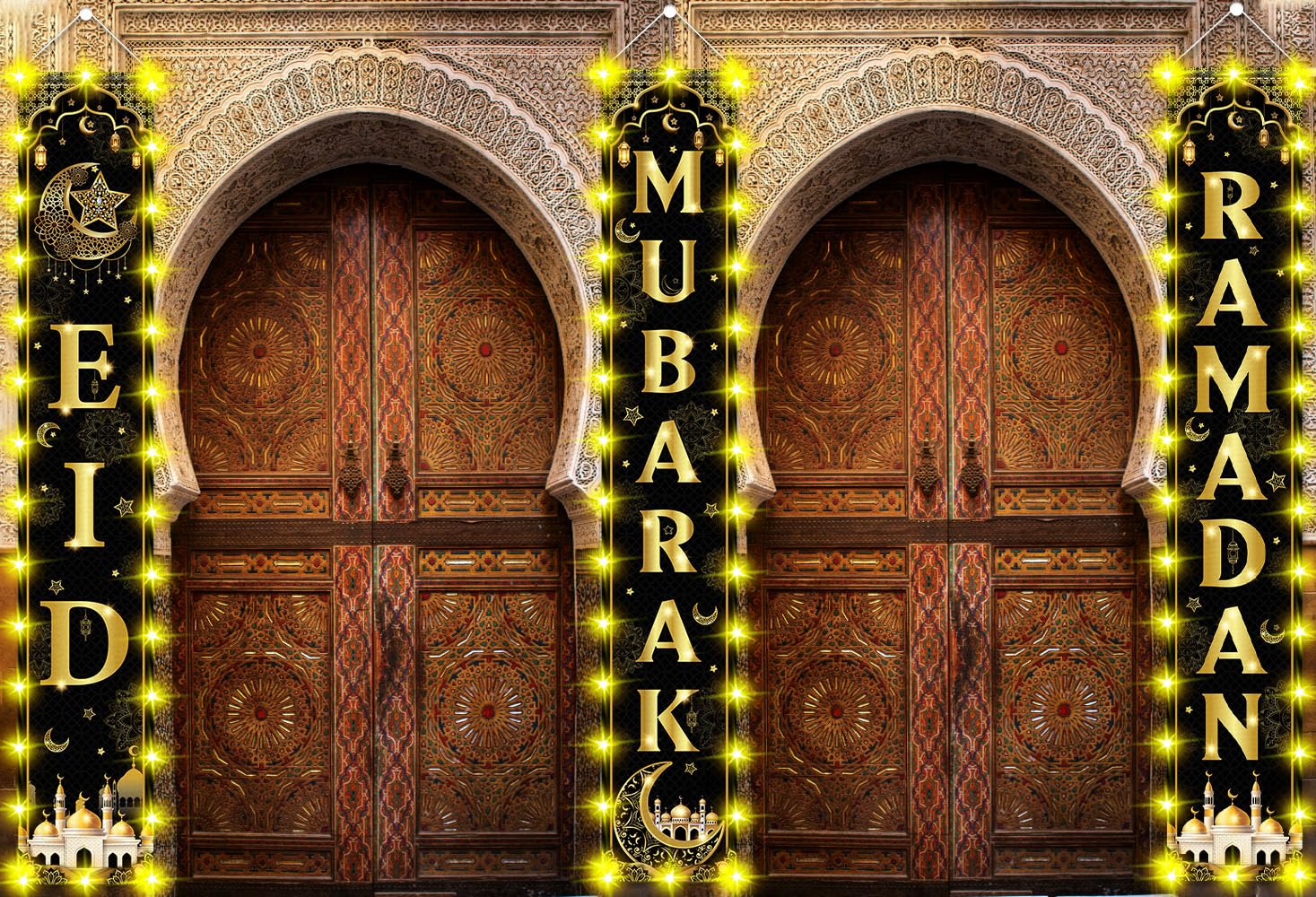 Amazon.com: 2 In 1 Ramadan Eid Mubarak Door Banner Decorations Ramadan ...