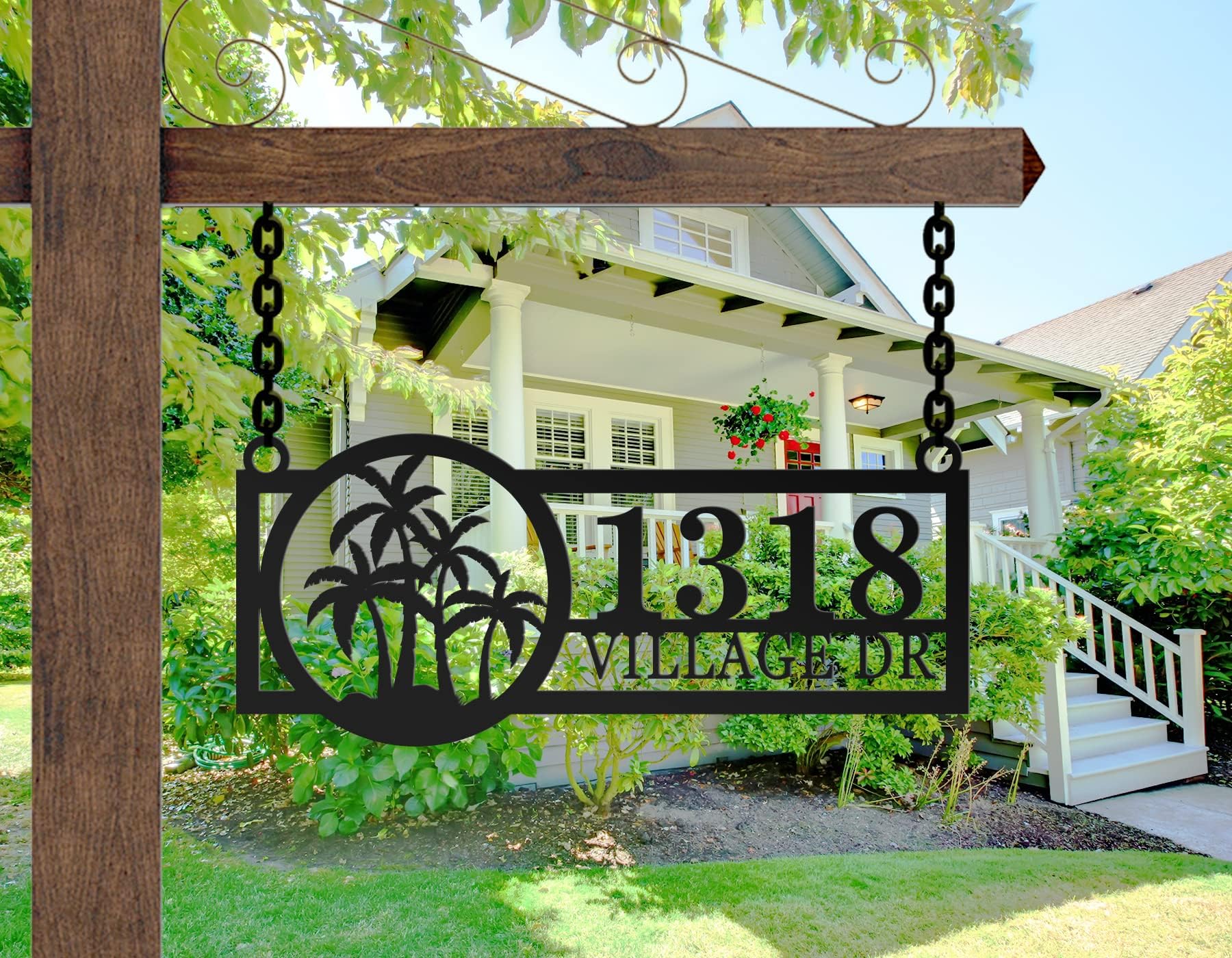 Amazon.com: Hanging Address Sign, Metal Palm Tree House Numbers, Modern ...