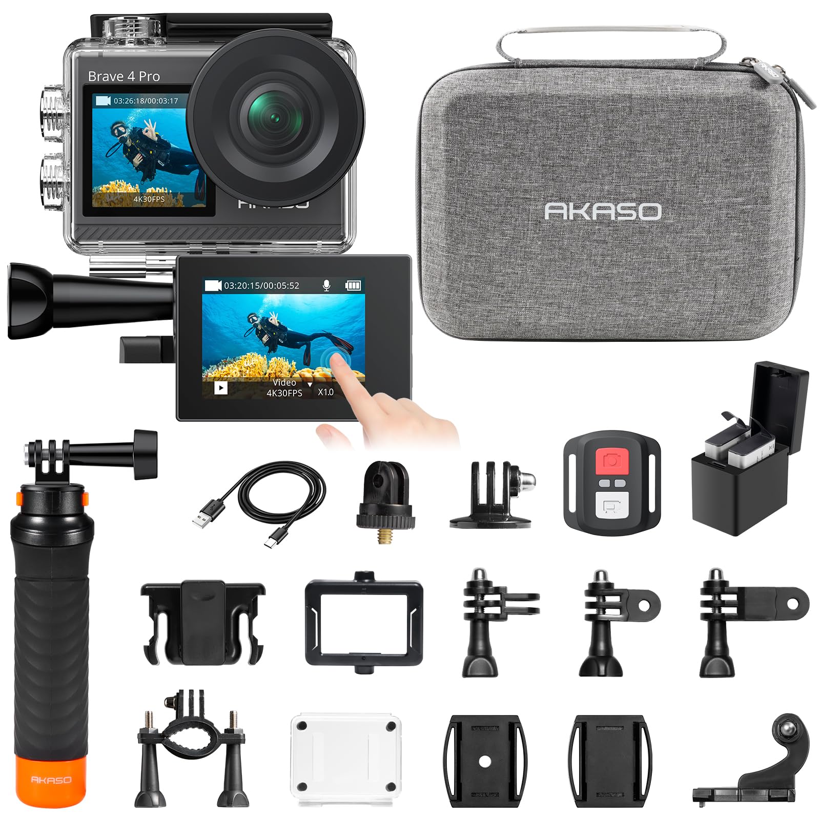 Akasobrave 4 Pro Action Camera With Waterproof Floating Hand Grip ...