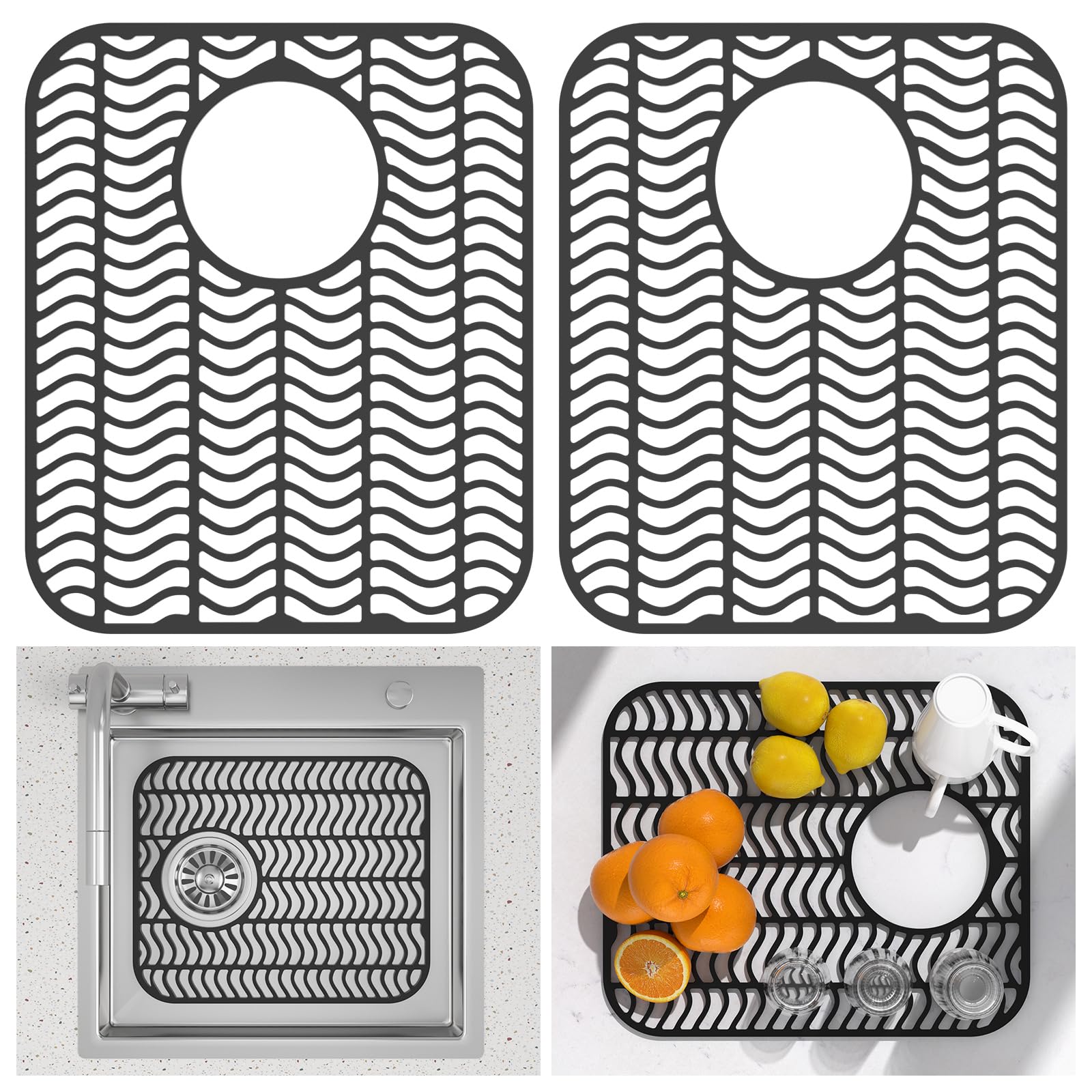 Kitchen Sink Mats, TOOVEM 2PCS Non-Slip Heat Resistant Silicone Sink ...