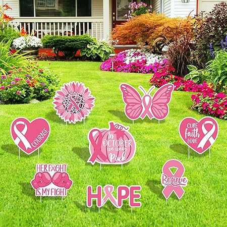 Amazon.com : 8pcs Breast Cancer Awareness Yard Signs Outdoor Decor Pink ...