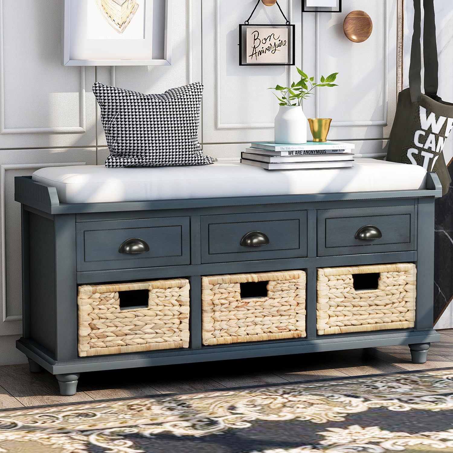 Amazon.com: LostCat Storage Bench with Baskets,Wood Storage Bench ...