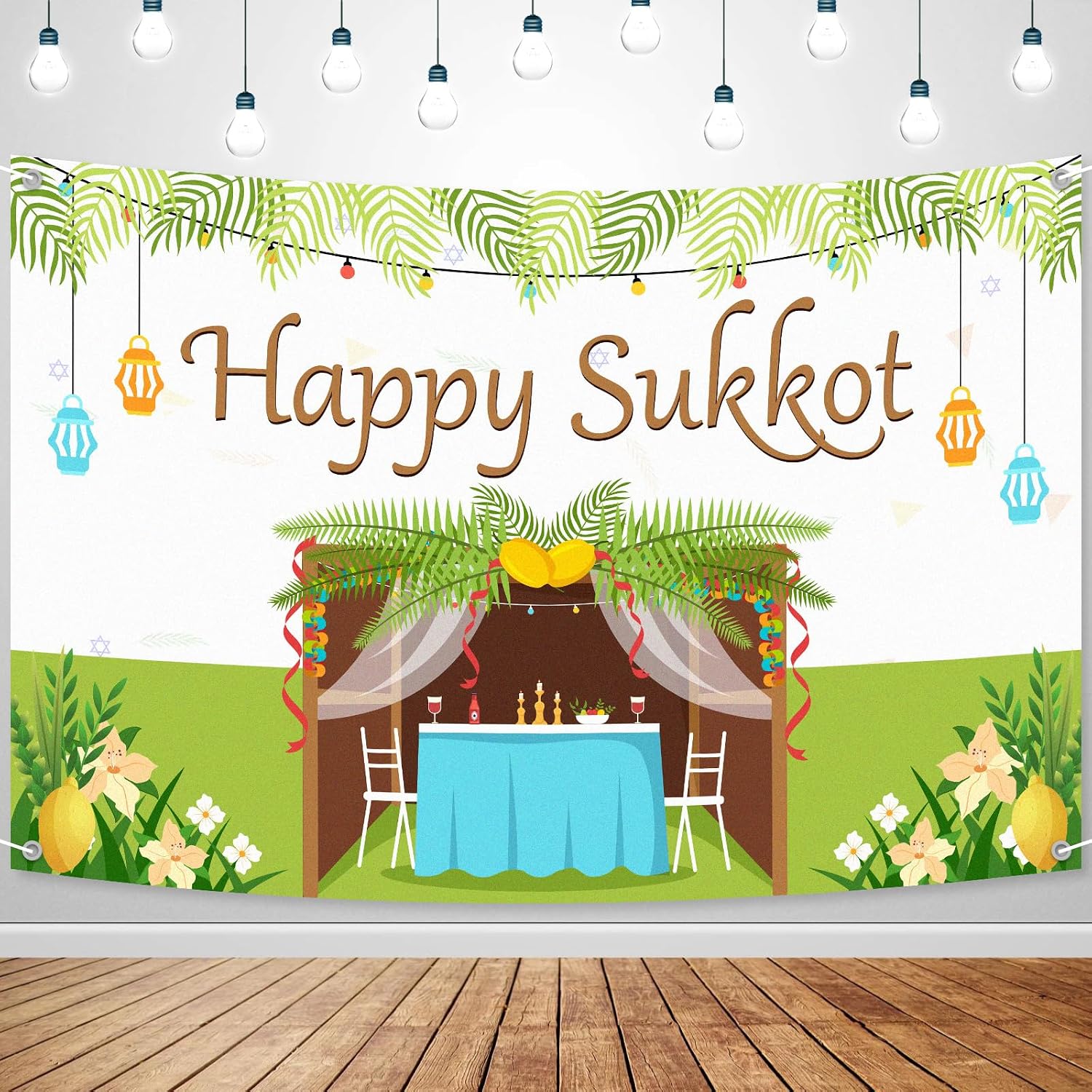 Amazon.com: Happy Sukkot Backdrop Banner Decor White - Sukkah Etrog ...