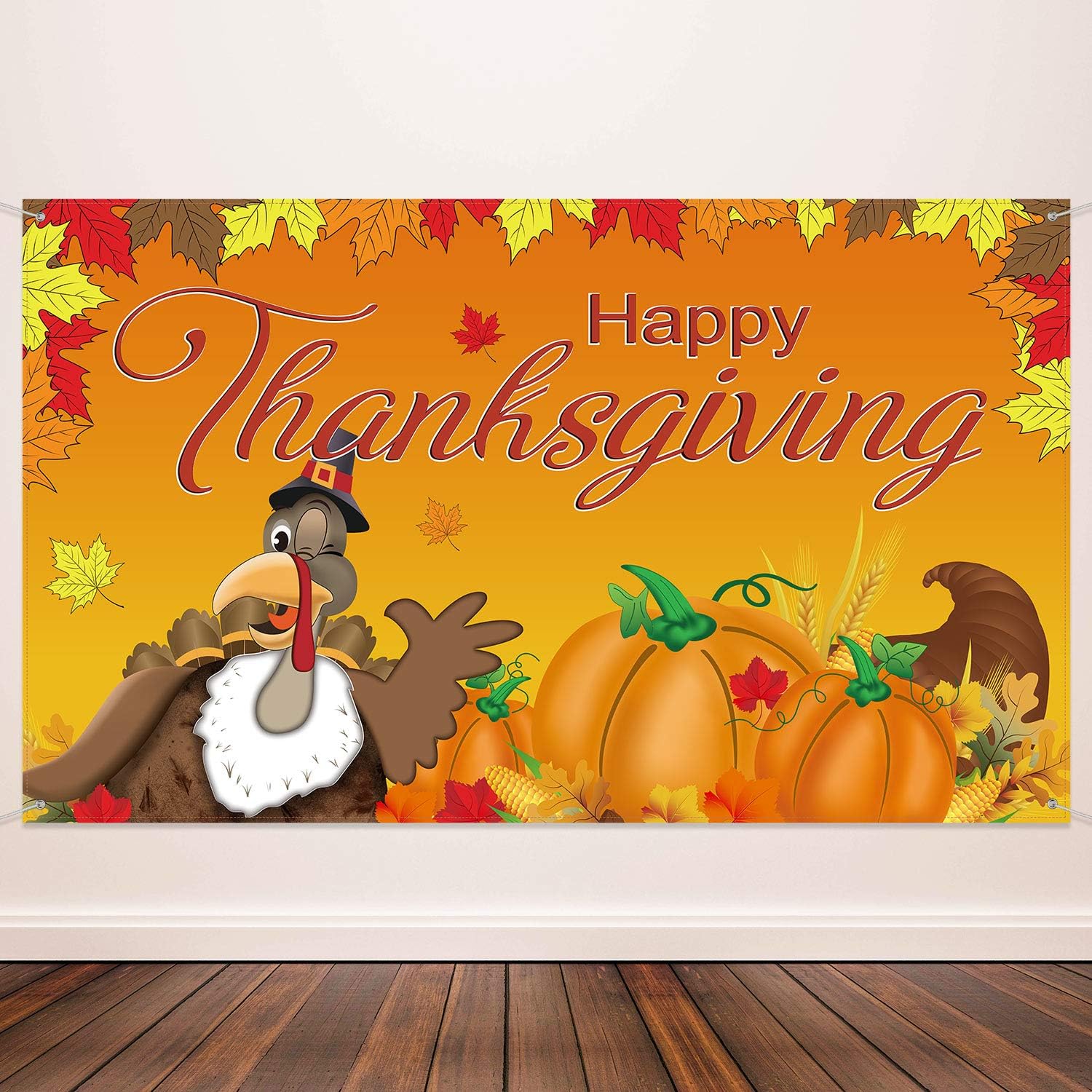 Amazon.com: Happy Thanksgiving Backdrop Sign Autumn Maple Leaves ...