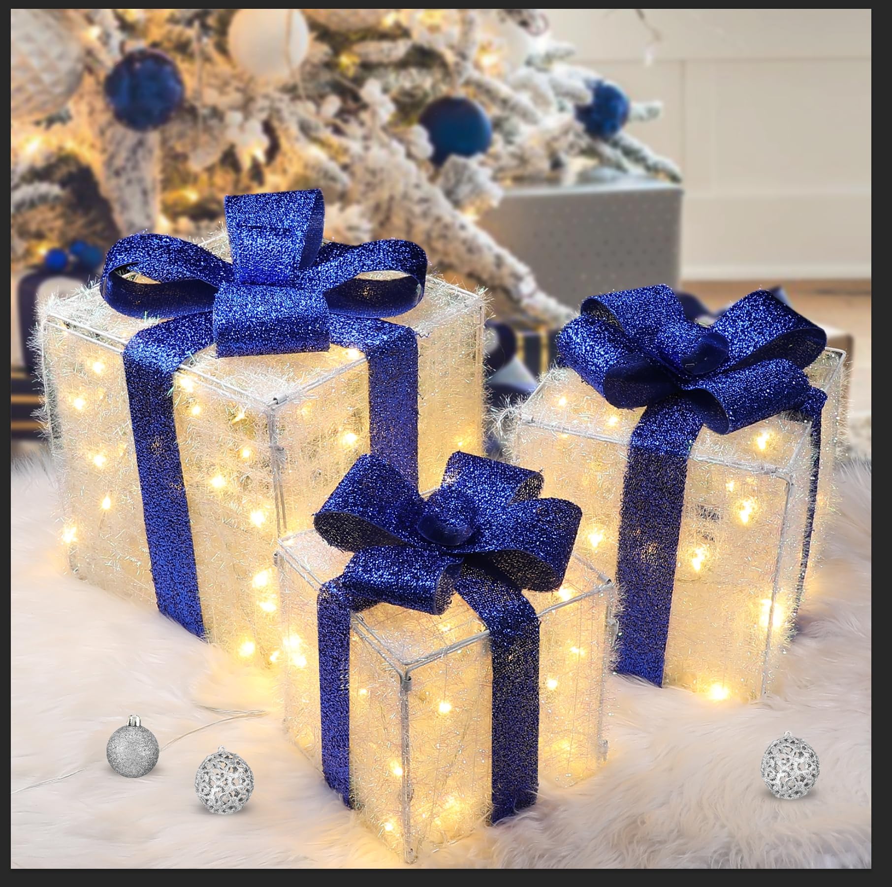 ELKTRY XXL 30 cm LED Gift Box, Christmas Decoration with 117 LEDs, Set ...