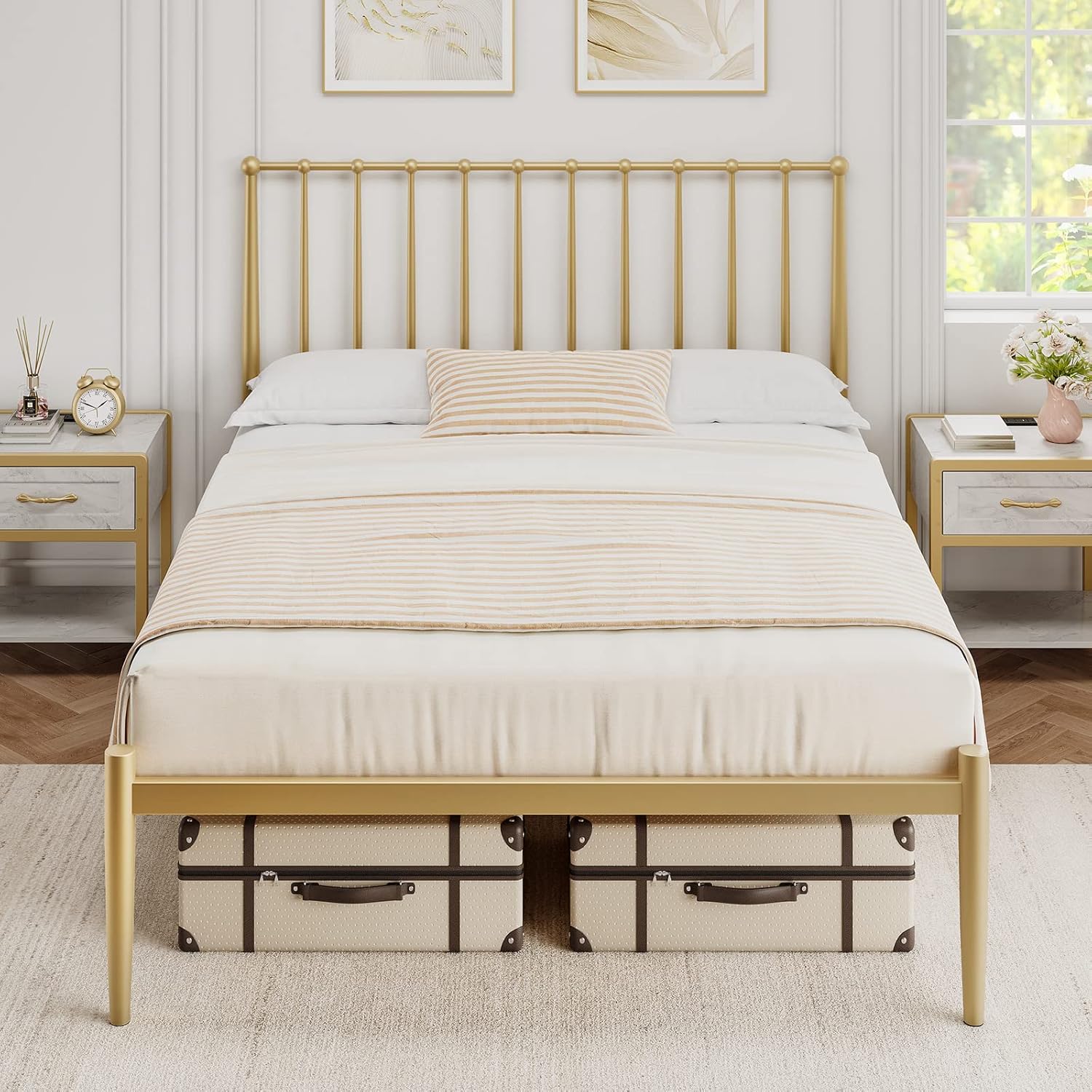 Amazon.com: Amyove Gold Bed Frame Queen Size Bed Frame with Modern ...