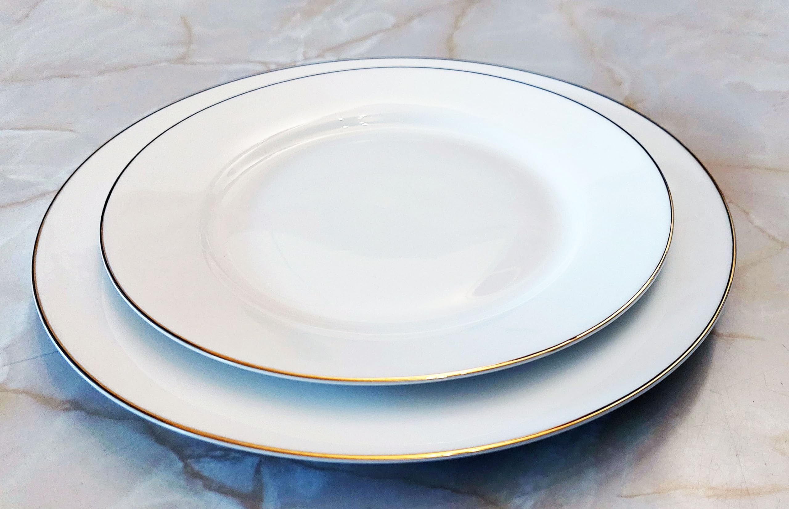 Dinner Plates with Gold Rim Set of 2 White Ceramic (Dinner Plate 25cm ...