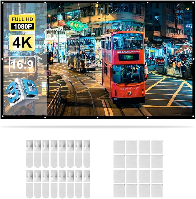 Docooler Projector Screen 150 Inch Portable Projector Screen 16:9 HD ...