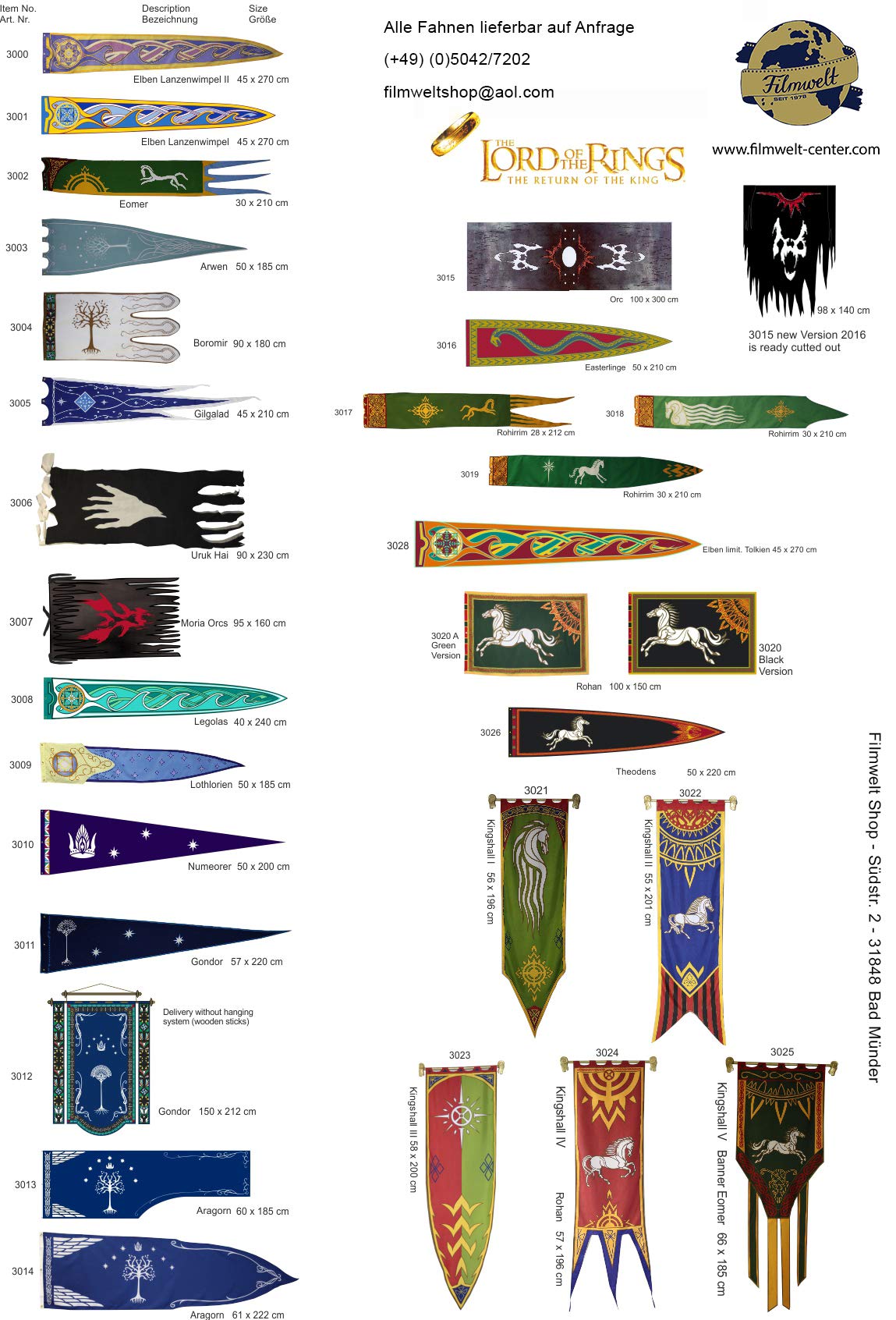 Filmwelt Shop Gondor Elendil Banner - Lord of the Rings Flag - Orig ...