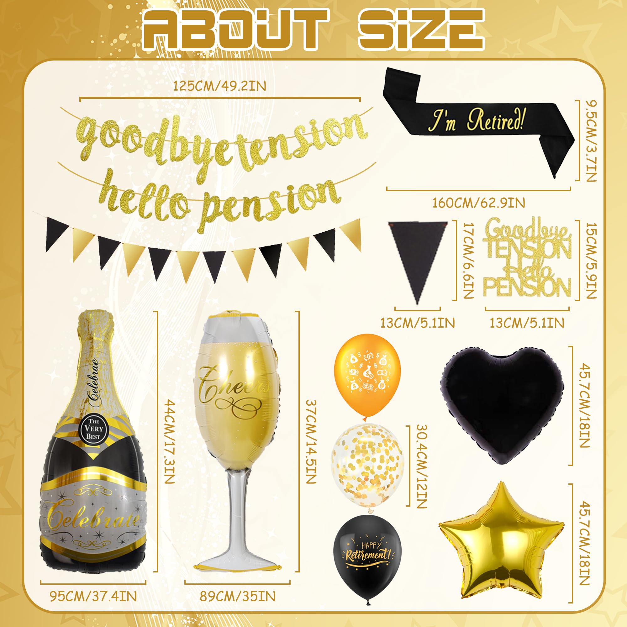 Black Gold Retirement Party Decorations – 62 Pieces Happy Retirement ...