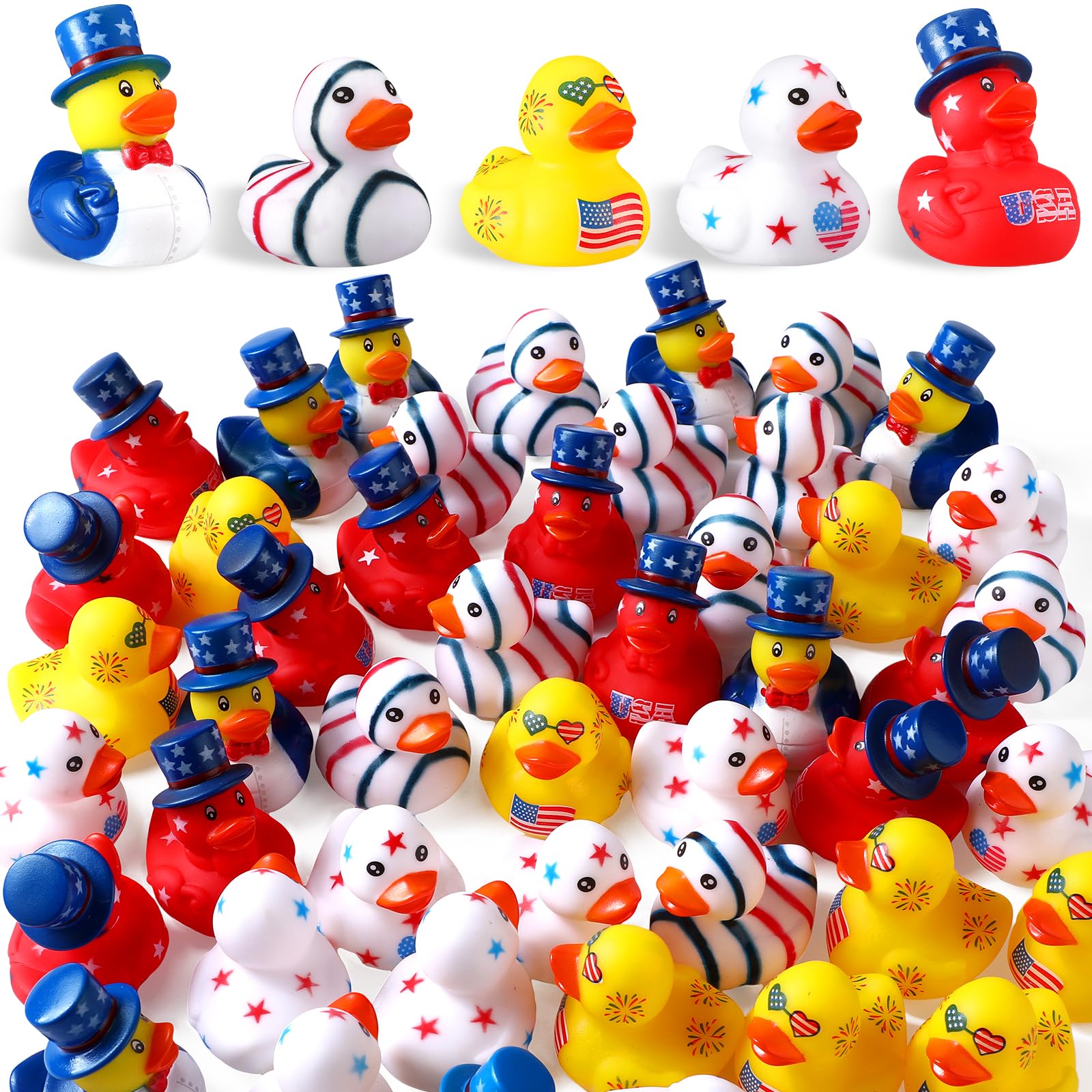 48 Pcs Patriotic Rubber Ducks 2'' Small Rubber Ducks Independence Day ...
