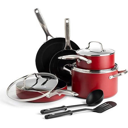 Amazon.com: Red Volcano Textured Healthy Ceramic Nonstick Cookware Pots ...