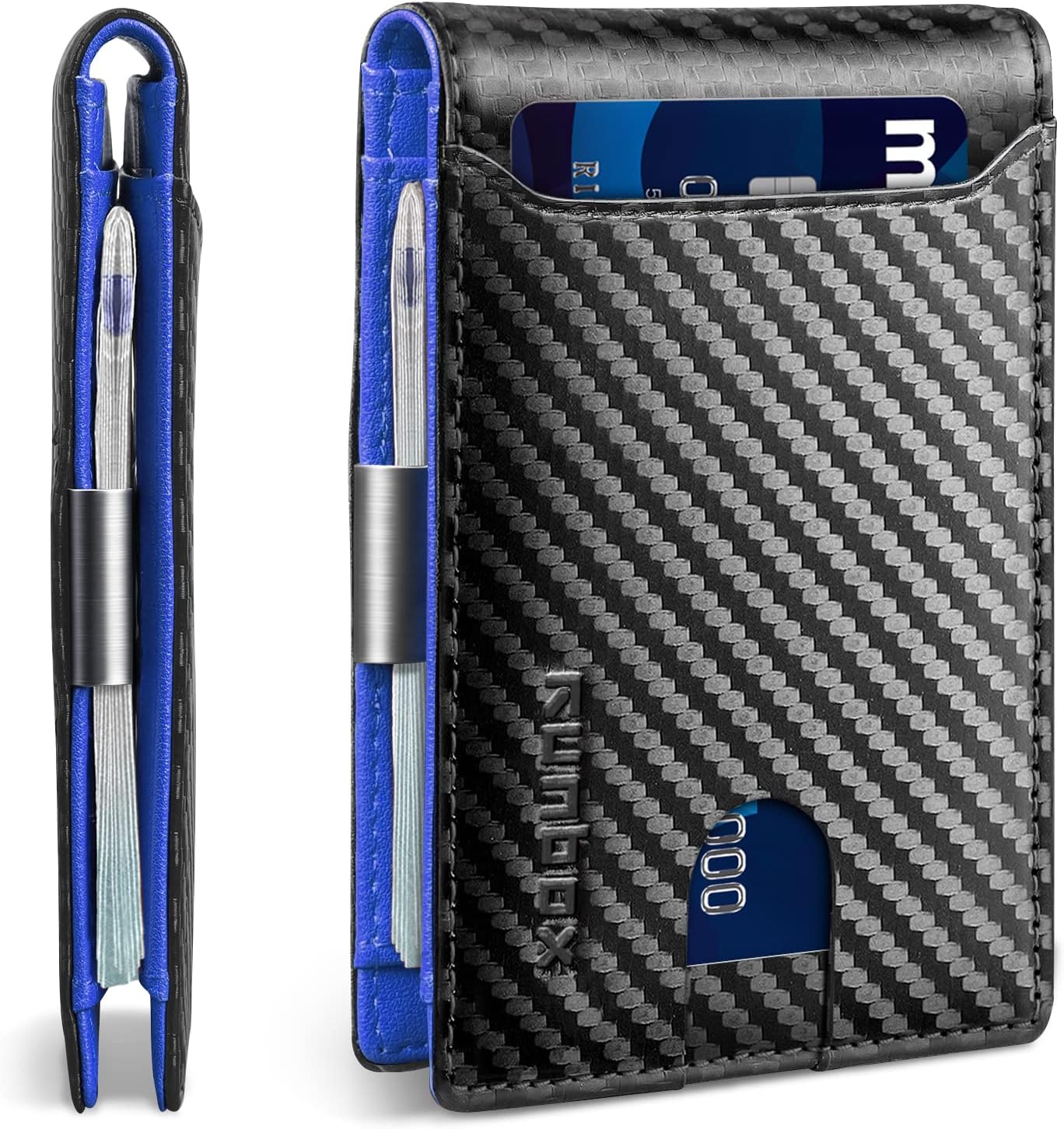 Amazon.com: RUNBOX Mens Slim Wallet with Money Clip RFID Blocking Front ...