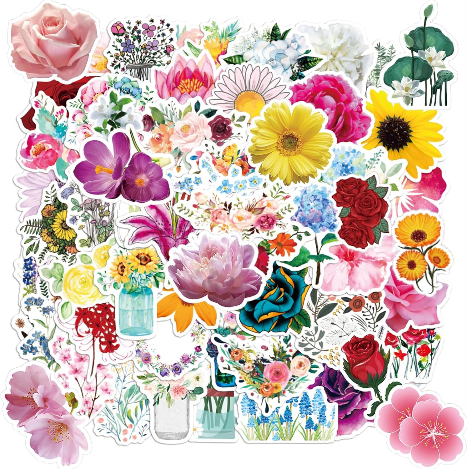 Amazon.com: 110pcs Flower Stickers Pack, Cute, Vinyl Aesthetic Decals ...