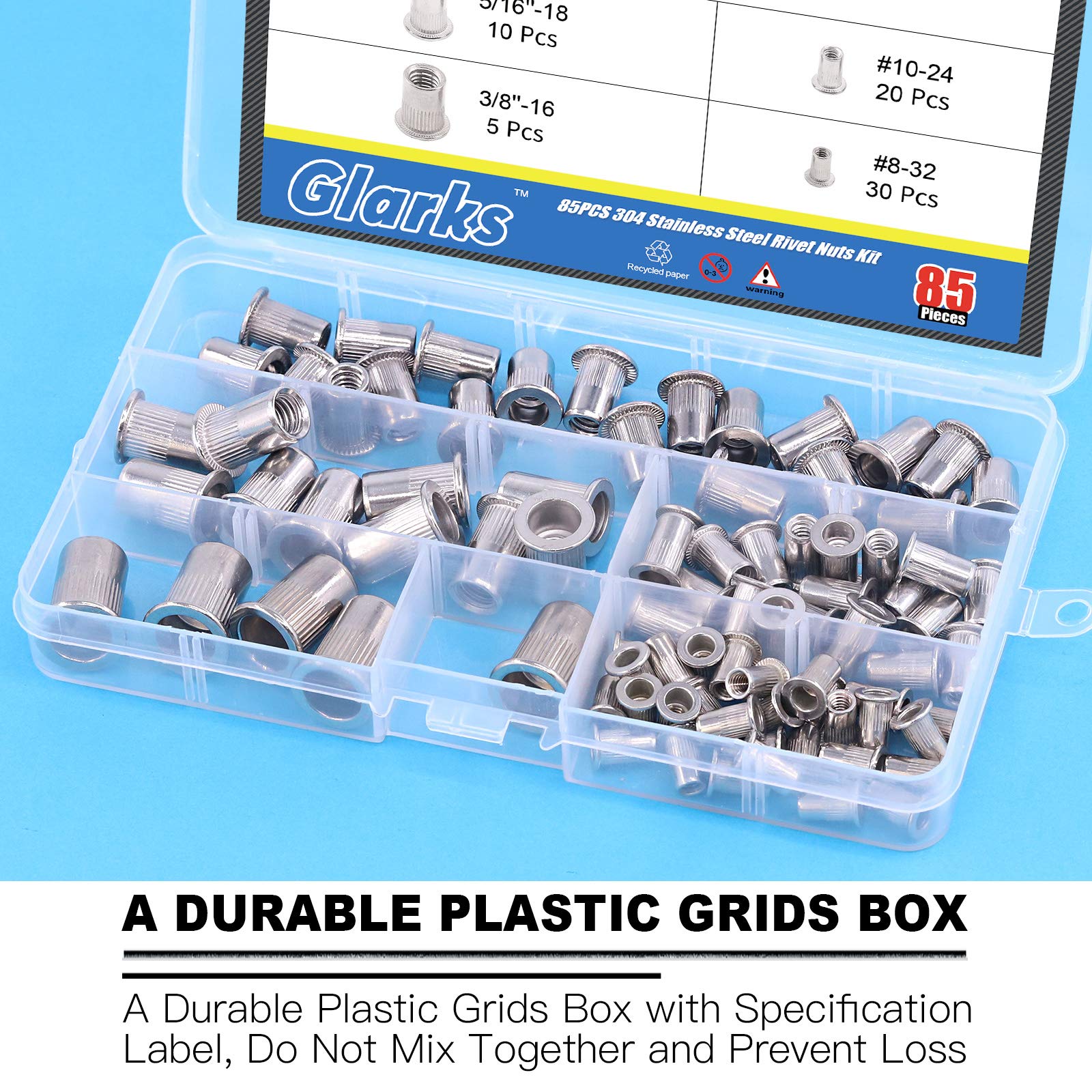 Snapklik.com : 85Pcs #8-32#10-24 1/4"-20 5/16"-18 3/8"-16 UNC Rivet ...