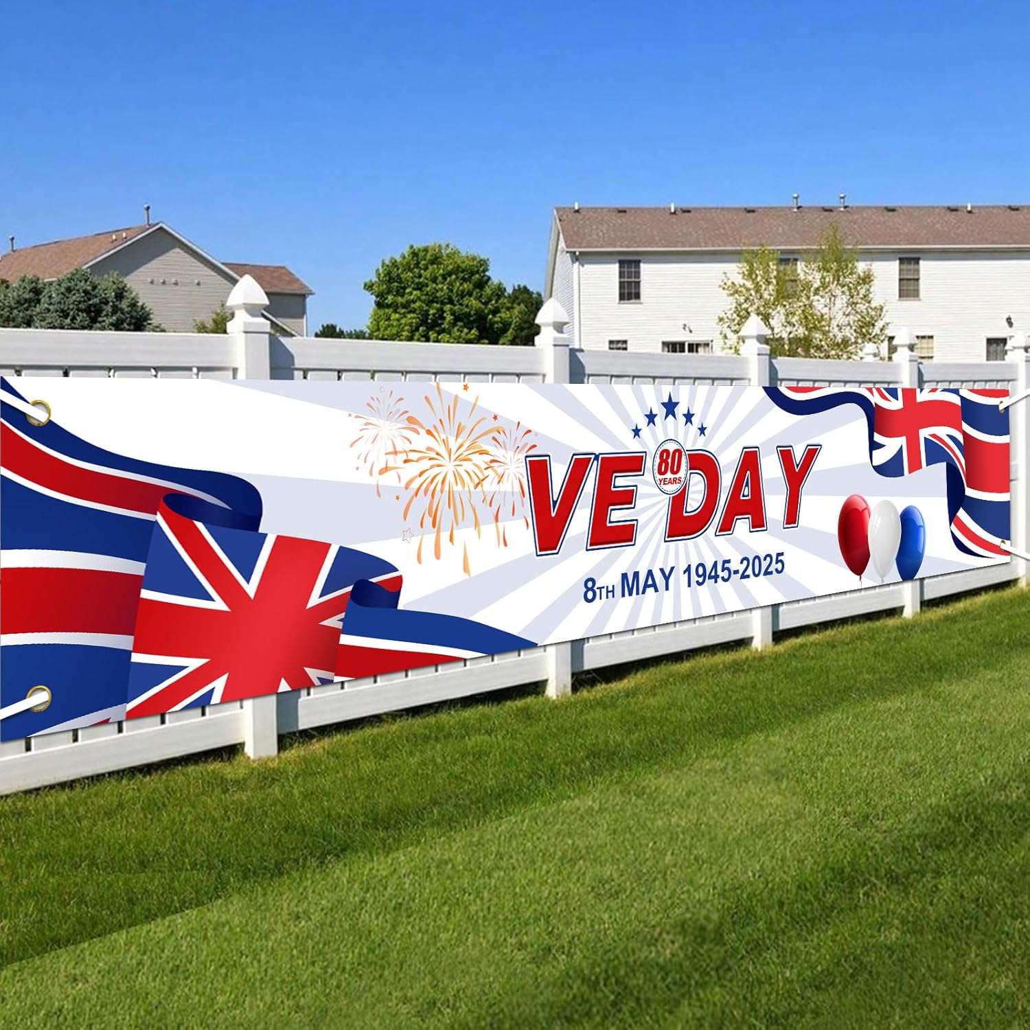 VE Day Banner, VE Day 80th Anniversary Decorations, 180 x 30CM Backdrop ...