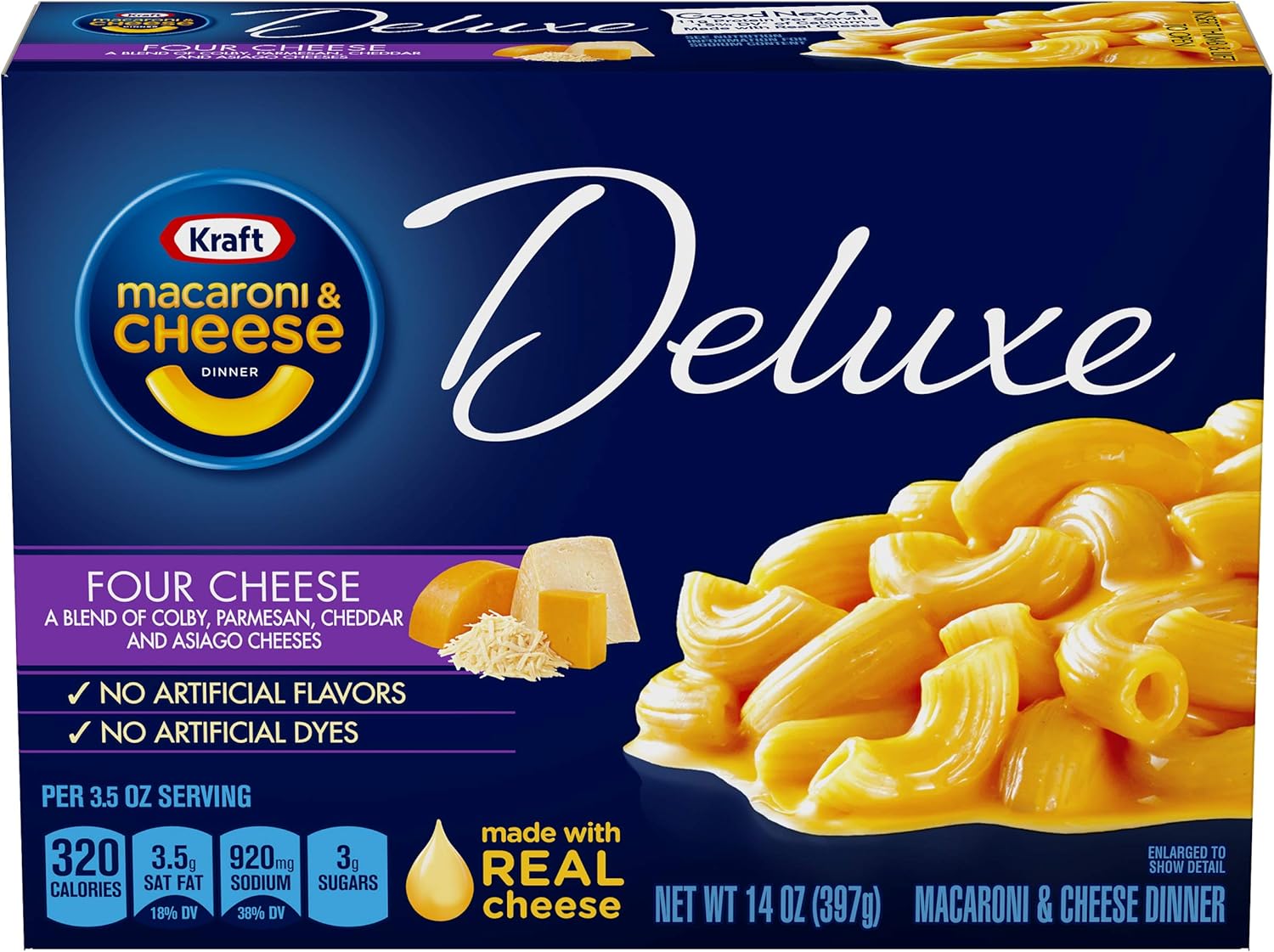 Kraft Macaroni & Cheese Deluxe Dinner, Four Cheese Sauce, 14-Ounce ...